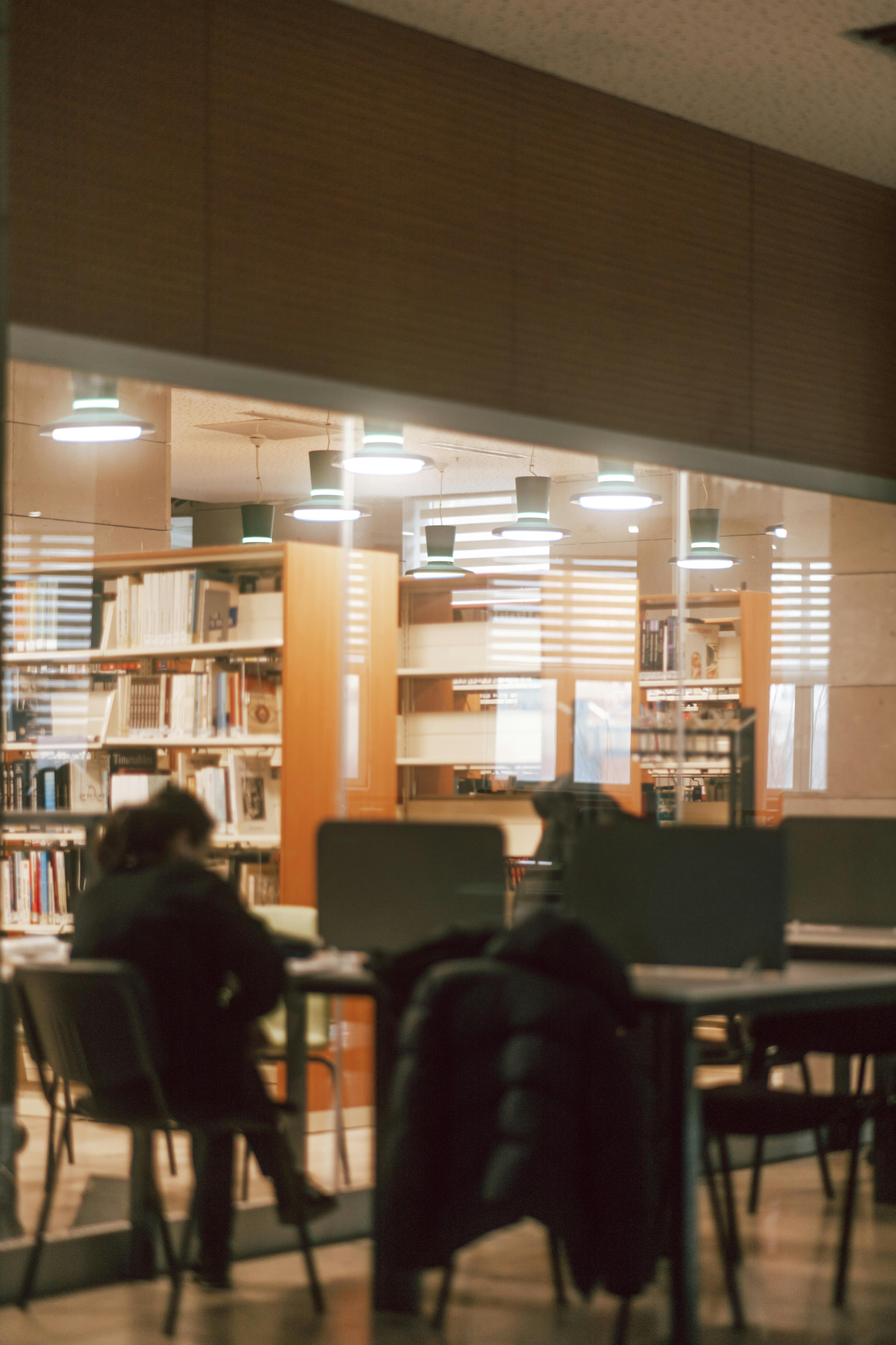 Student in the Library Reading Room Separated by a Glass from the ...