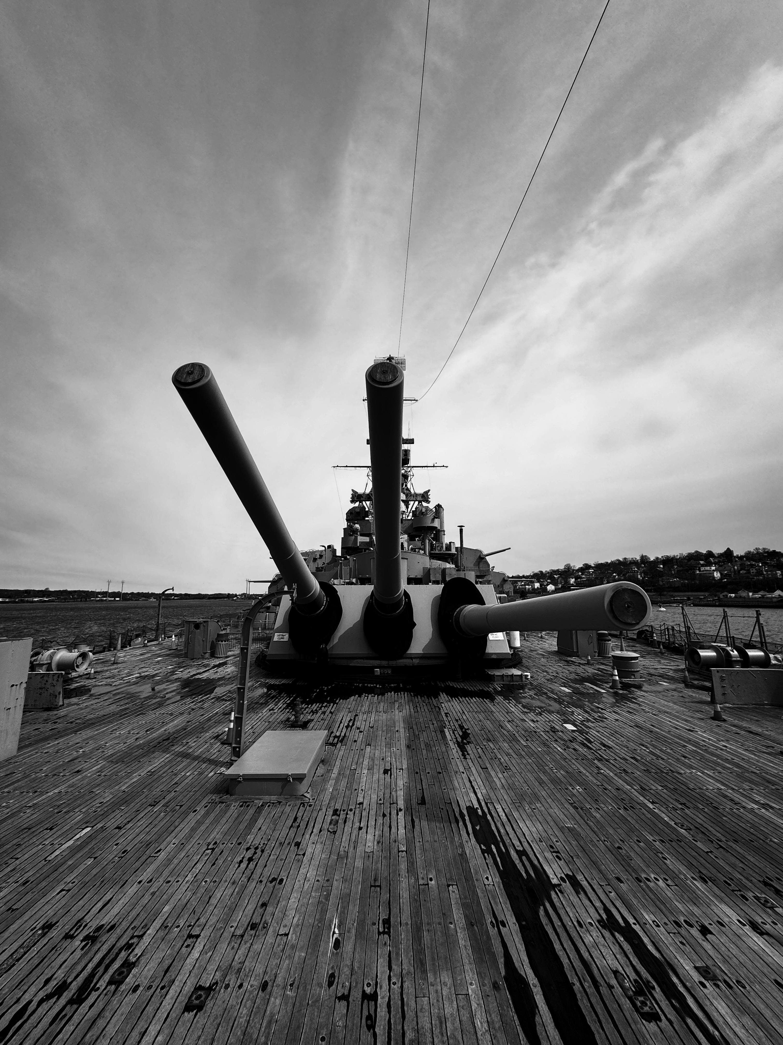 Cannons on USS Alabama Warship in Black and White · Free Stock Photo