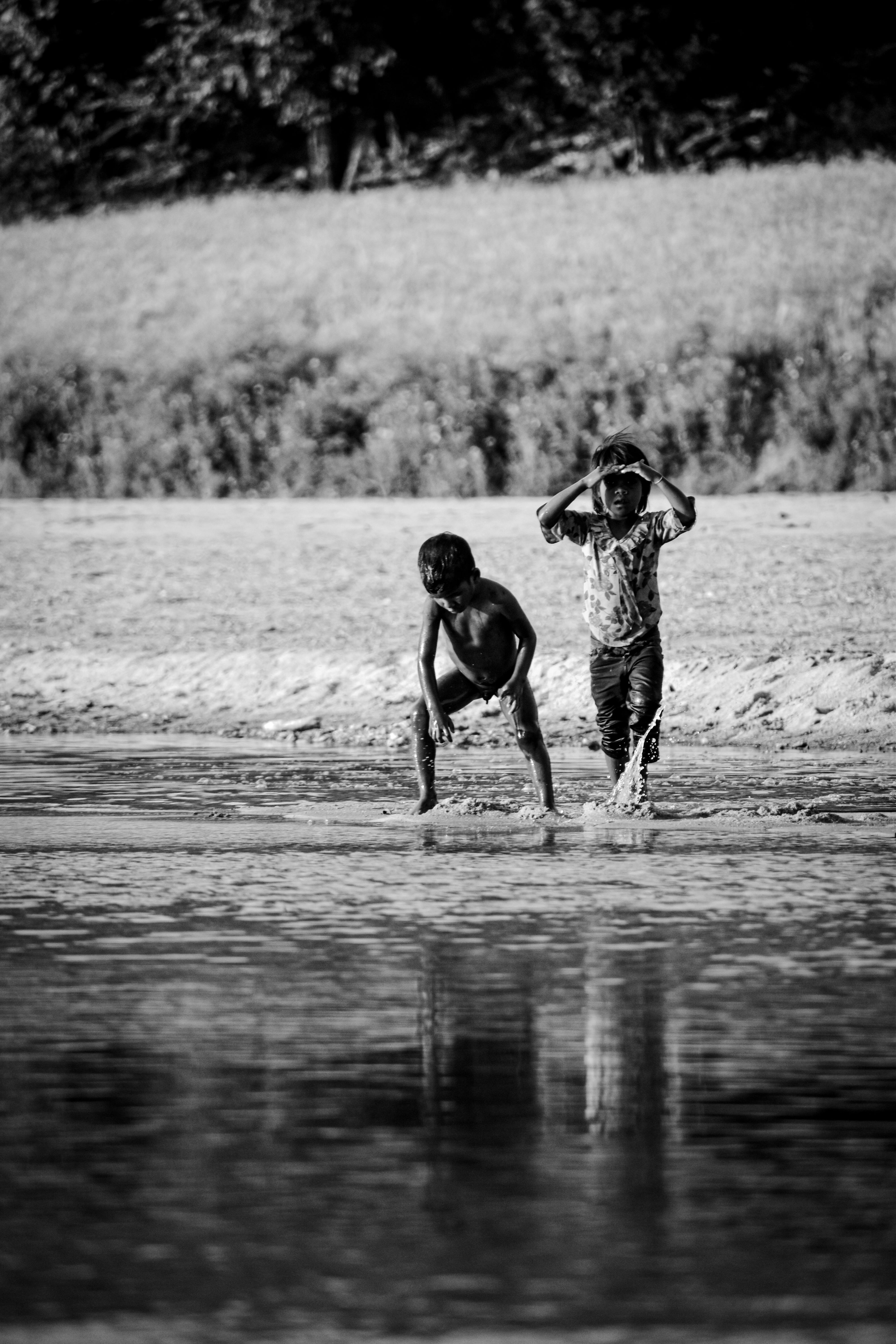 Boys Playing on Lakeshore · Free Stock Photo