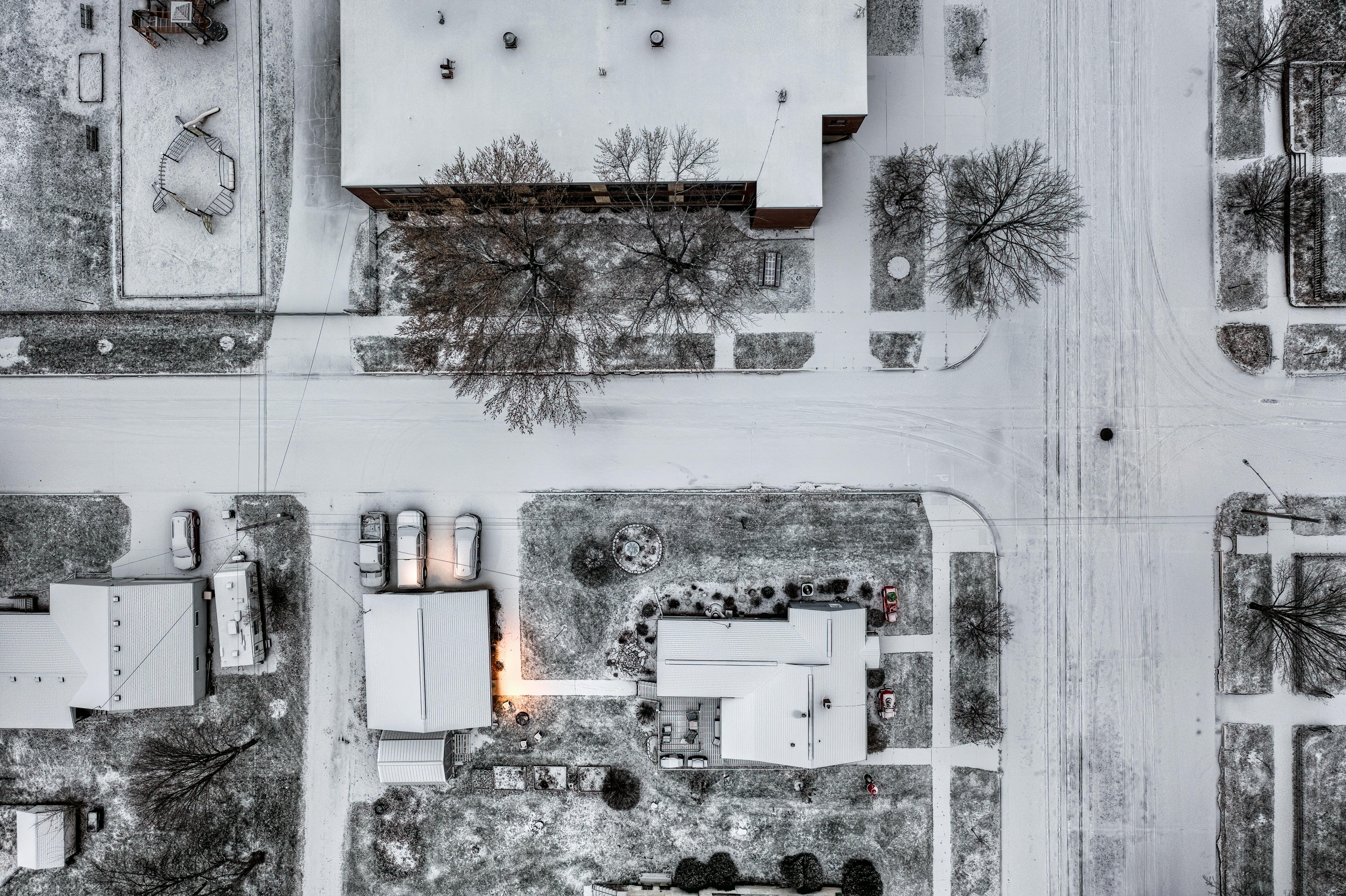 Snow on Buildings Rooftops and Street in Town · Free Stock Photo