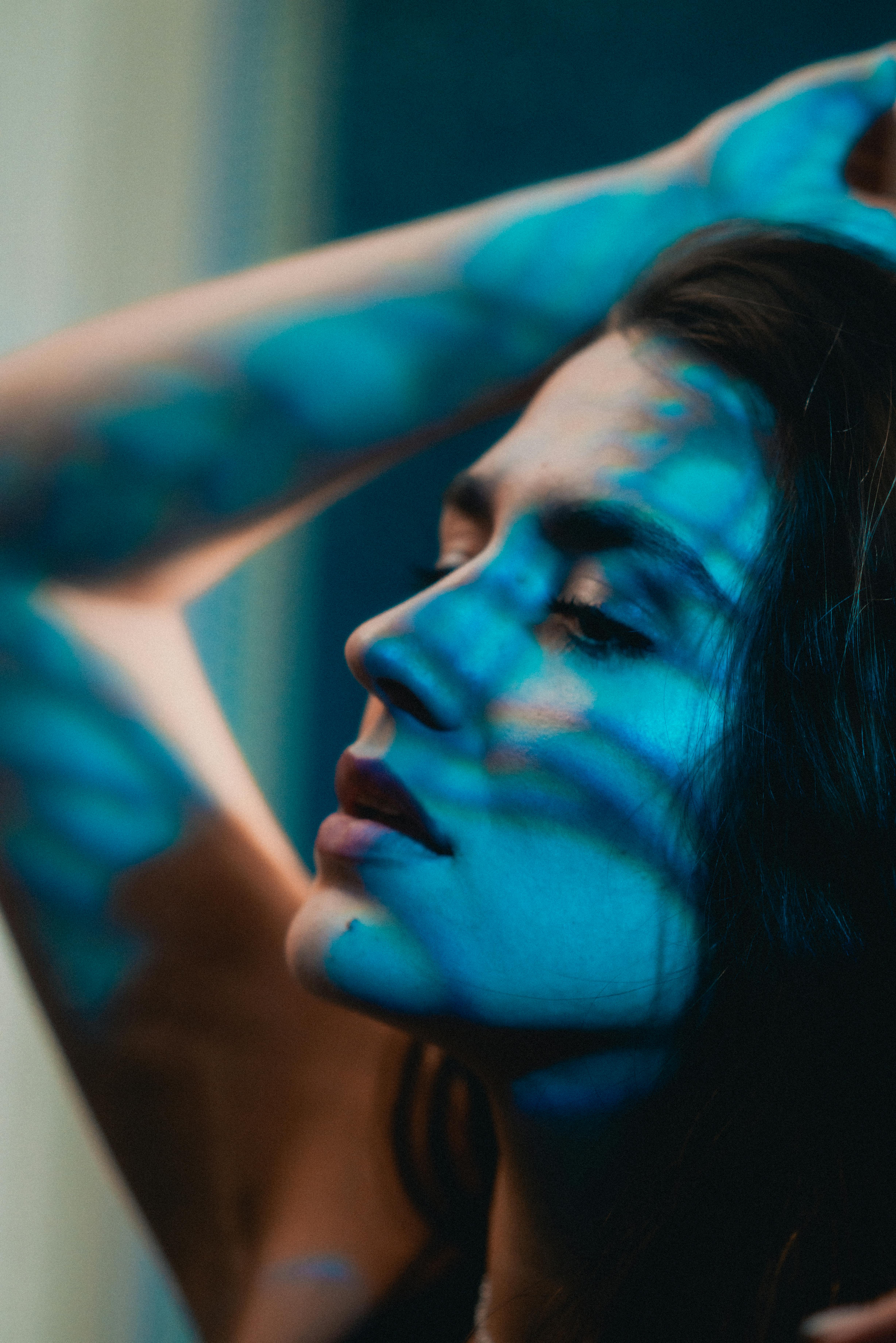 Blue Light over Woman Face · Free Stock Photo