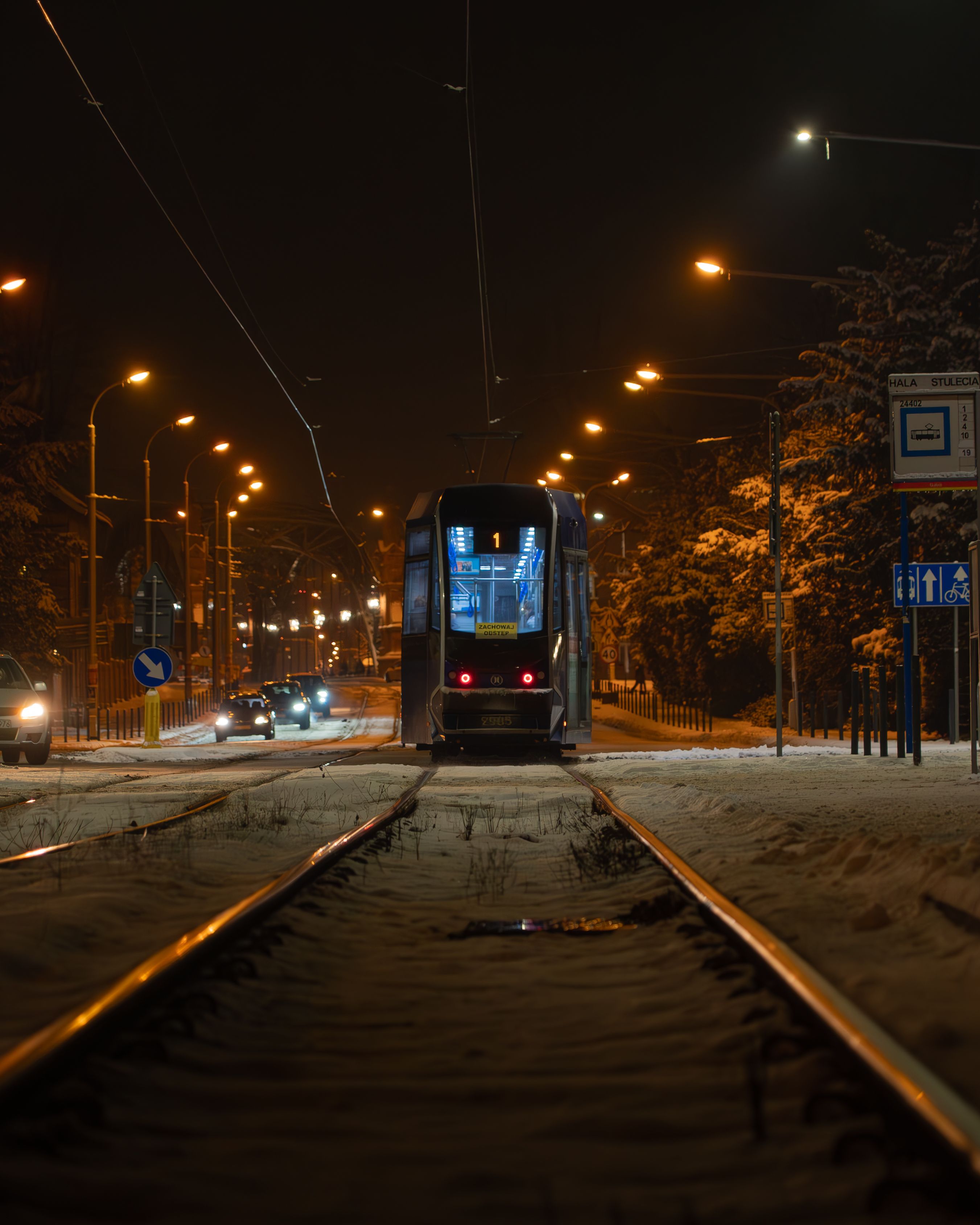 Back View of Tram at Night · Free Stock Photo