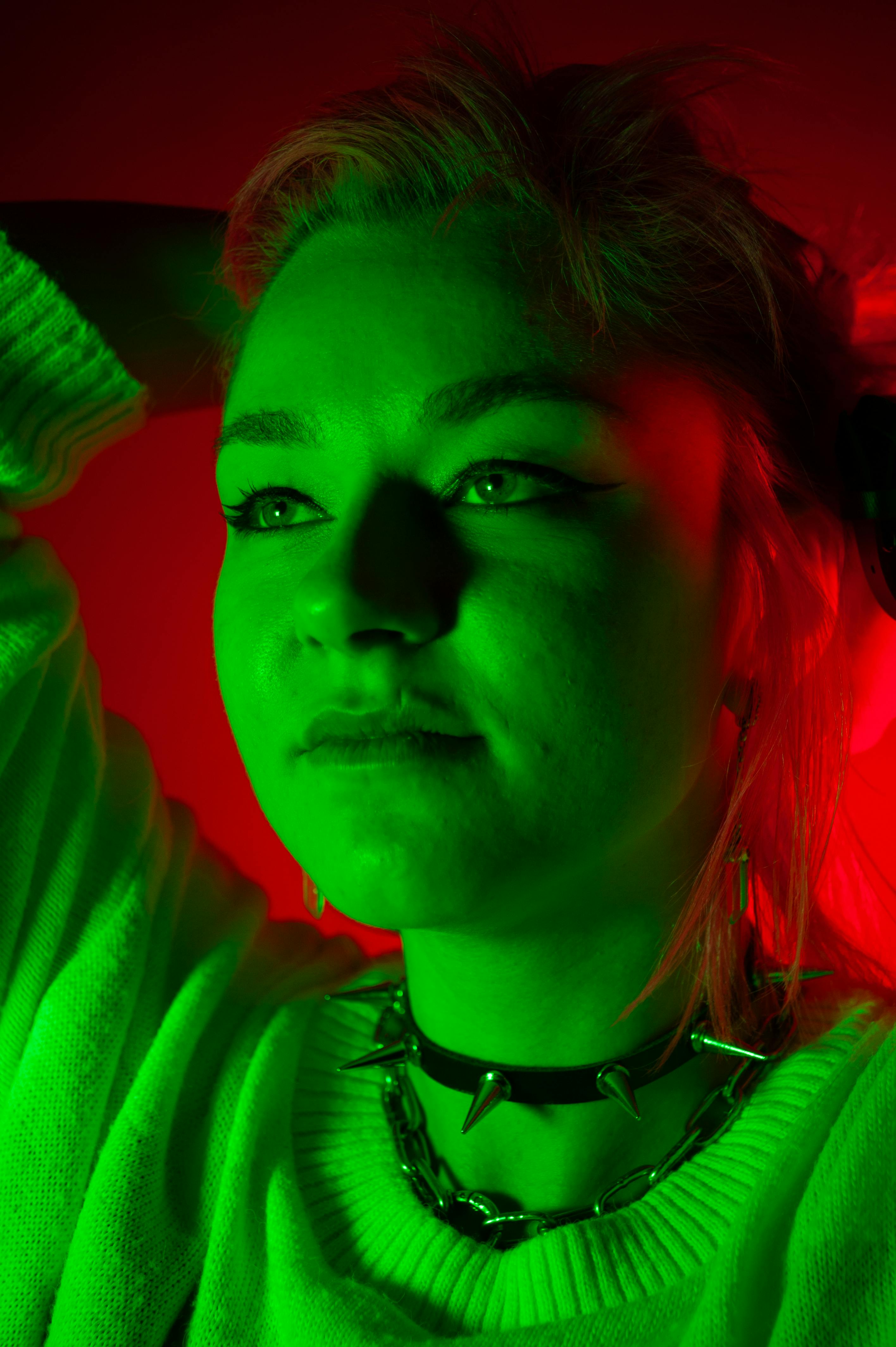 Green Light on Woman Face · Free Stock Photo