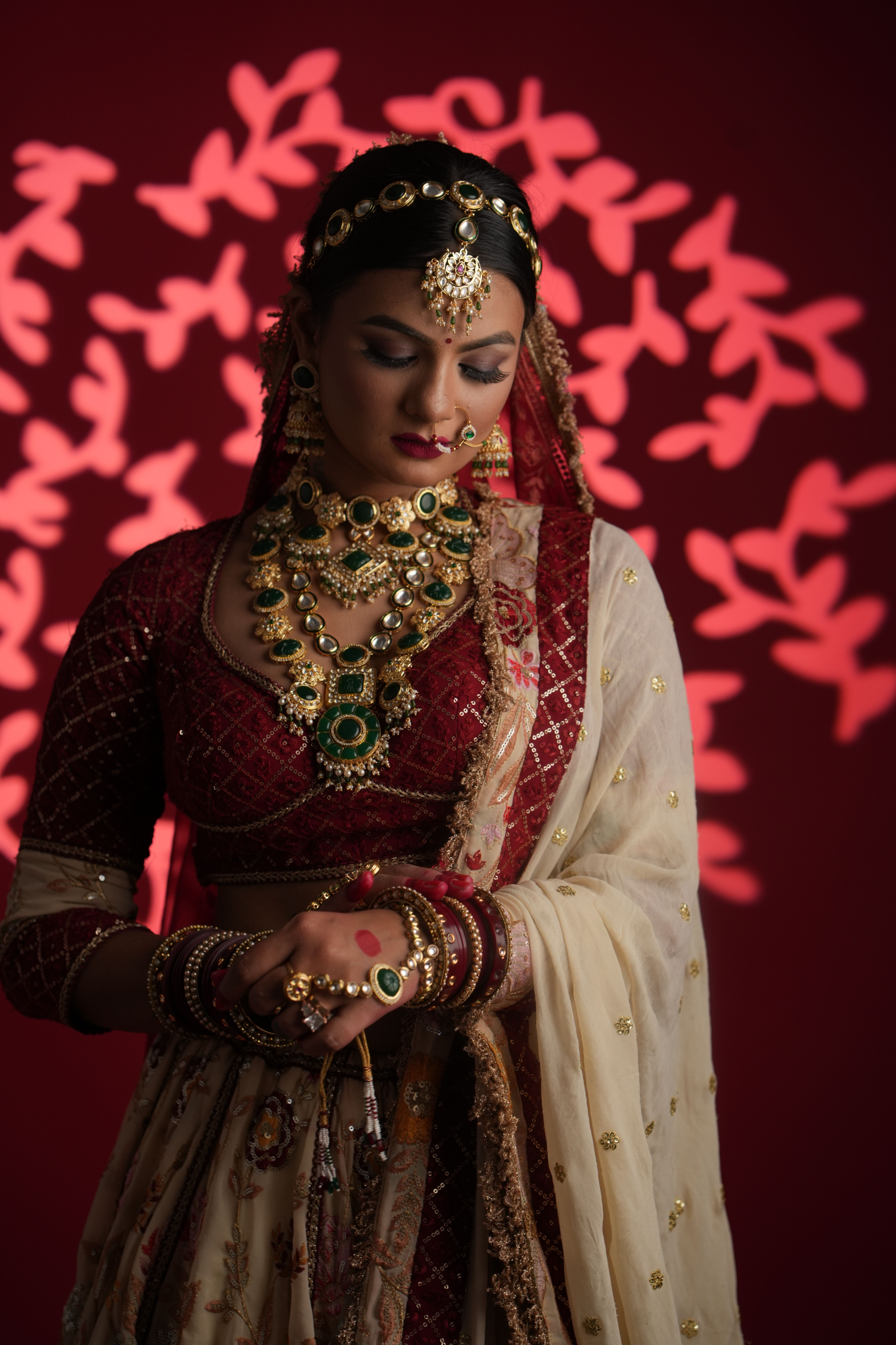 Model in a Red Choli Blouse and Beige Scarf · Free Stock Photo