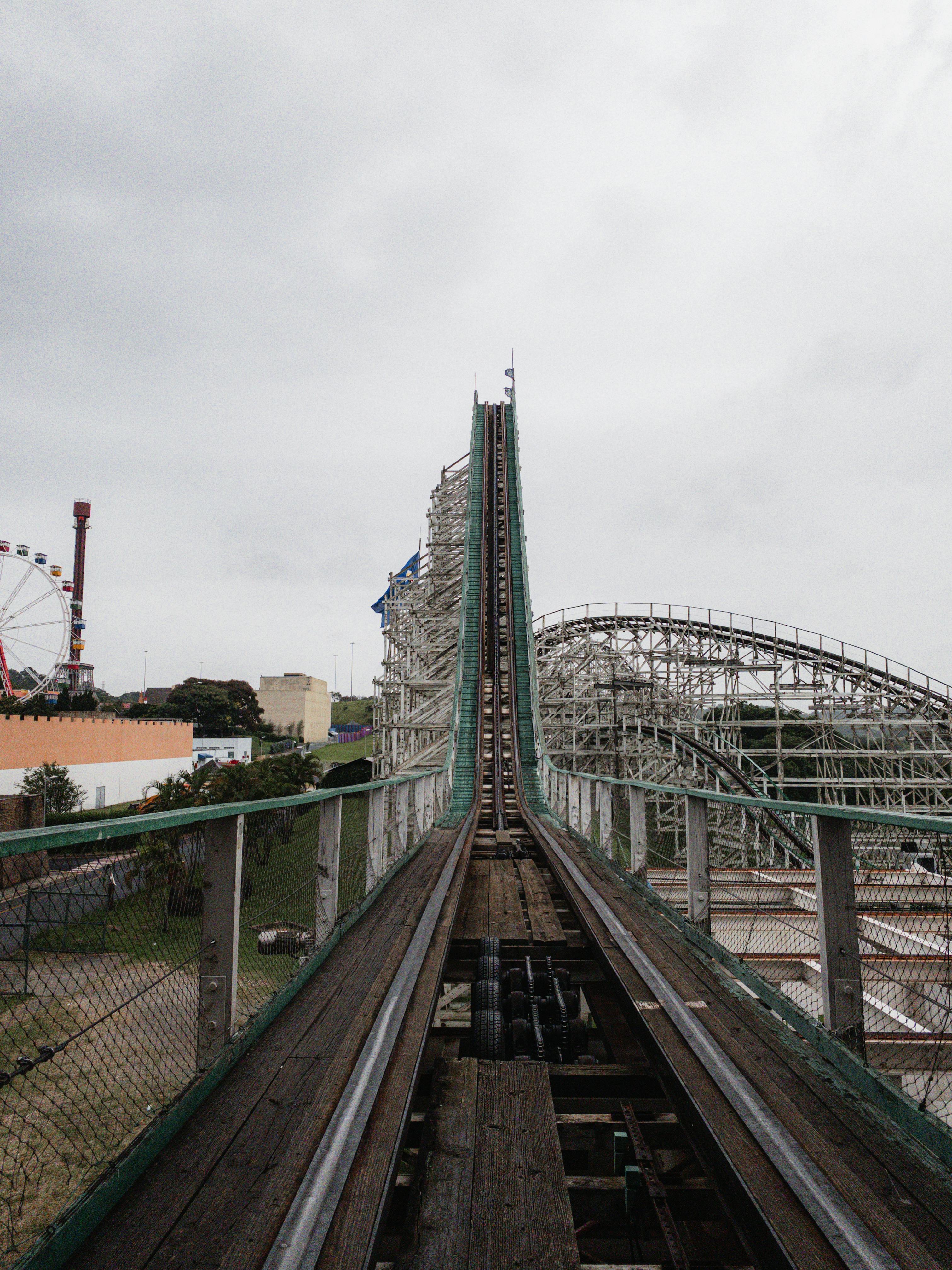 View of the Montezum Roller Coaster in Hopi Hari Theme Park in Sao ...