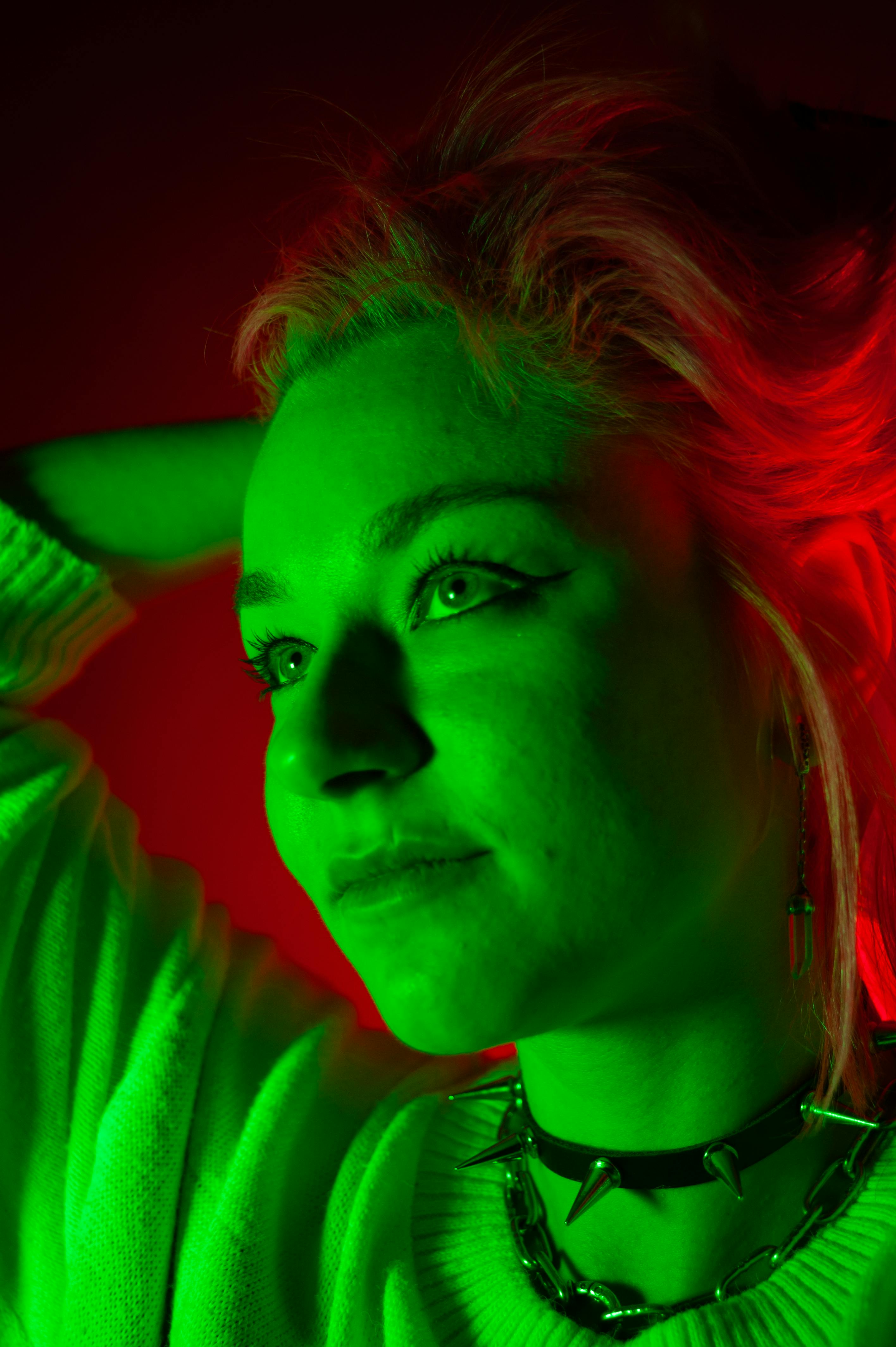 Portrait of Woman in Green Light · Free Stock Photo