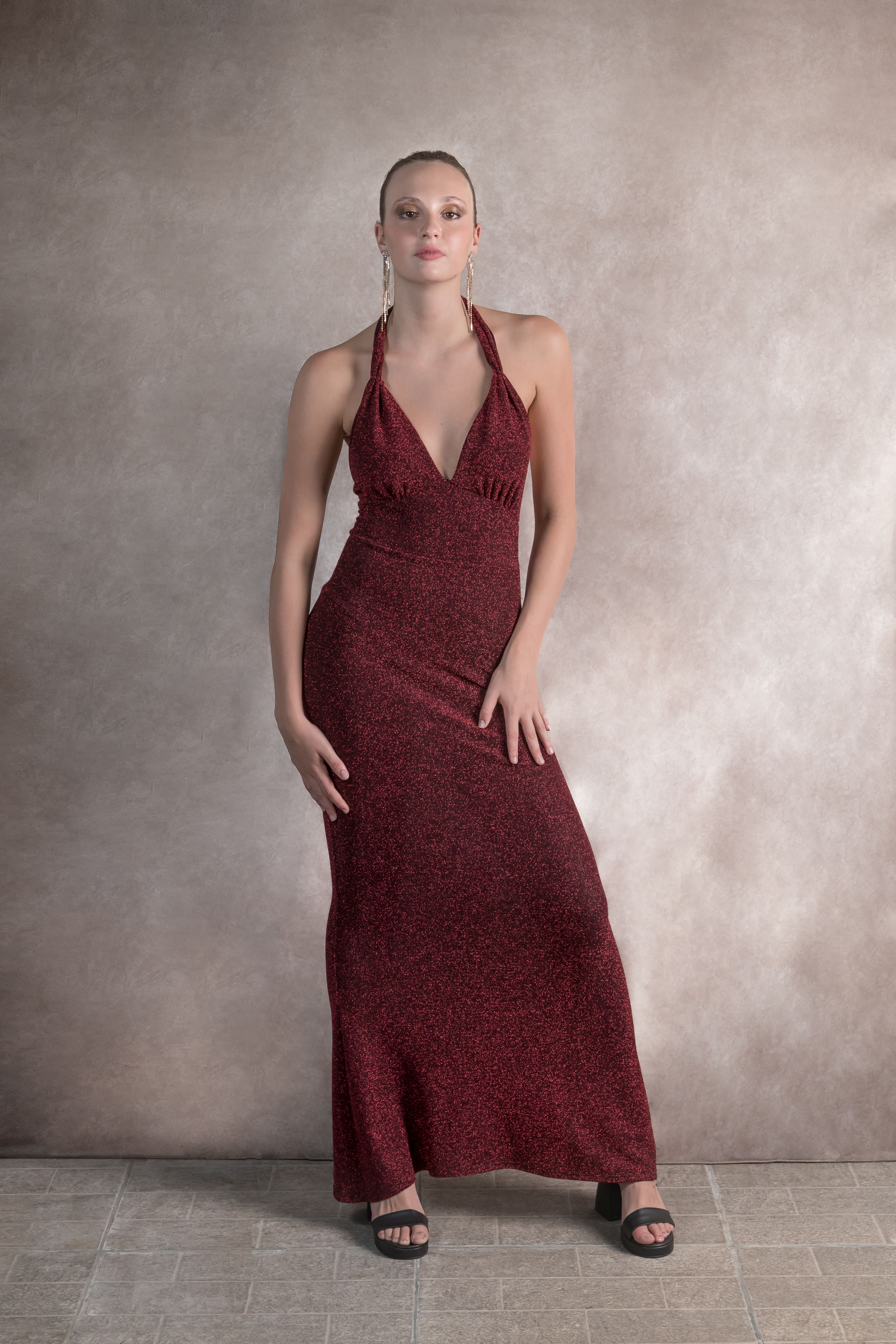 Standing Woman in Red Halter Dress · Free Stock Photo