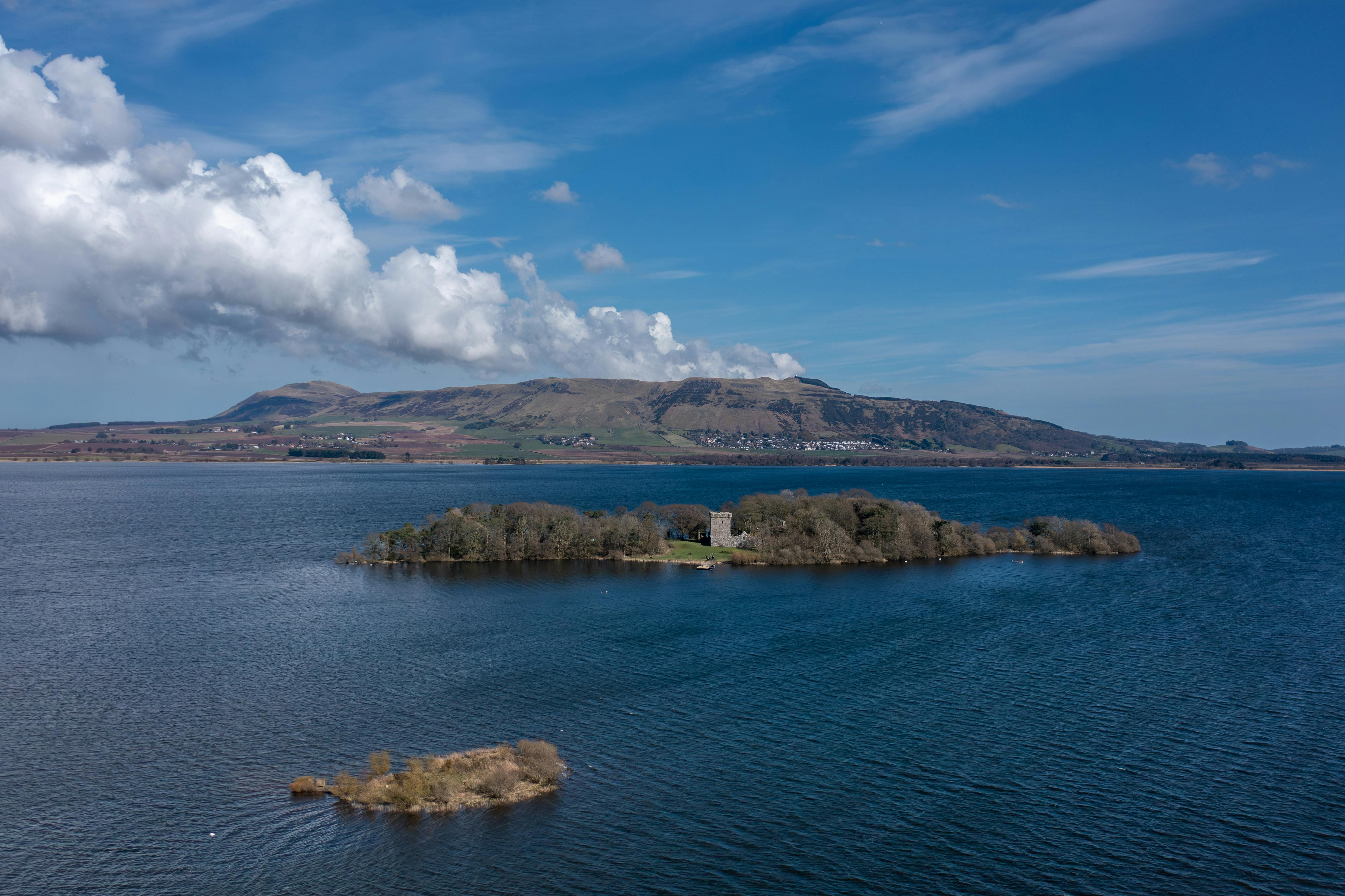 Aerial View of the Loch Leven Lake and the Castle on an Island · Free ...
