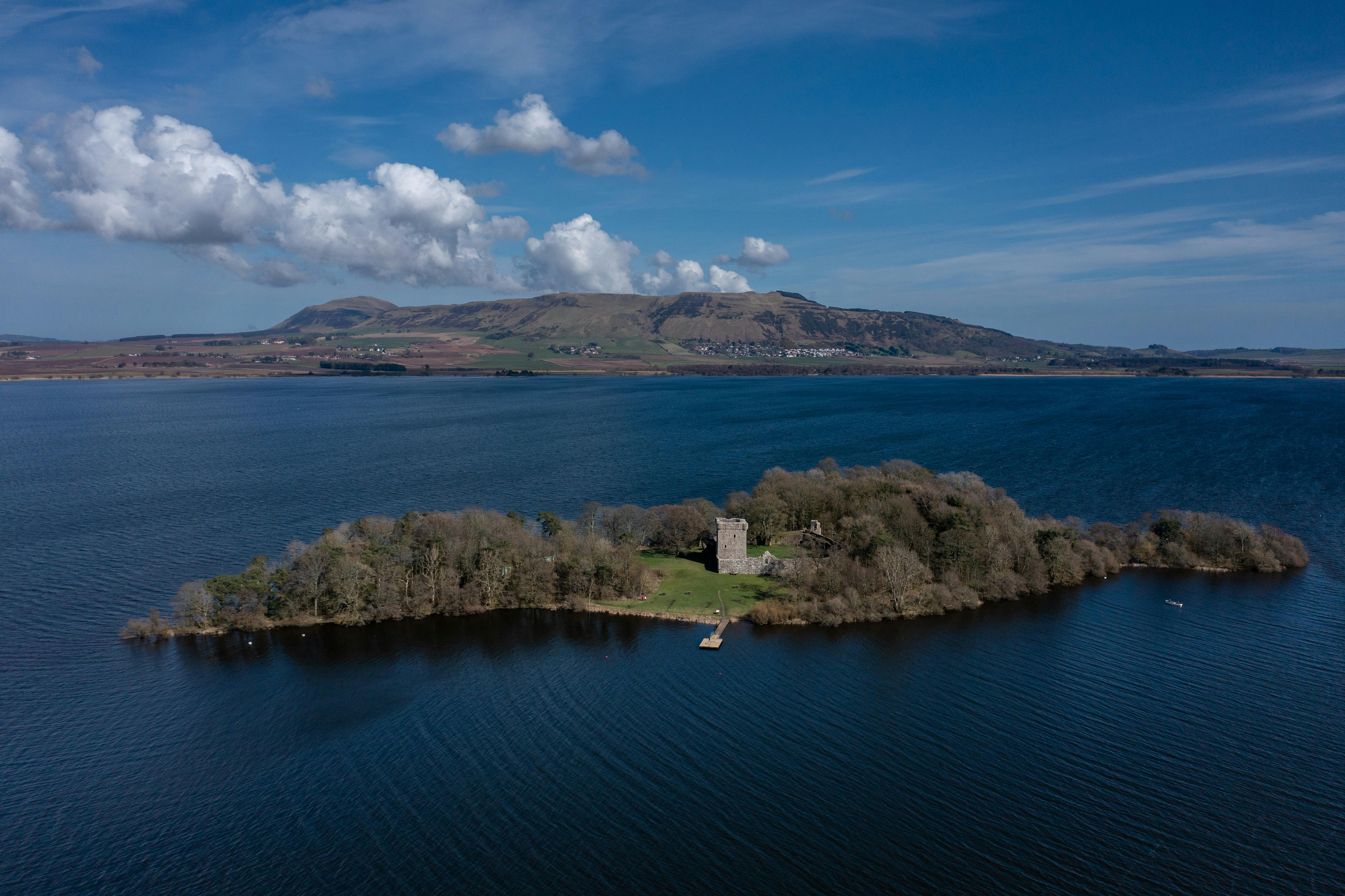 Aerial View of the Loch Leven Lake and the Castle on an Island · Free ...