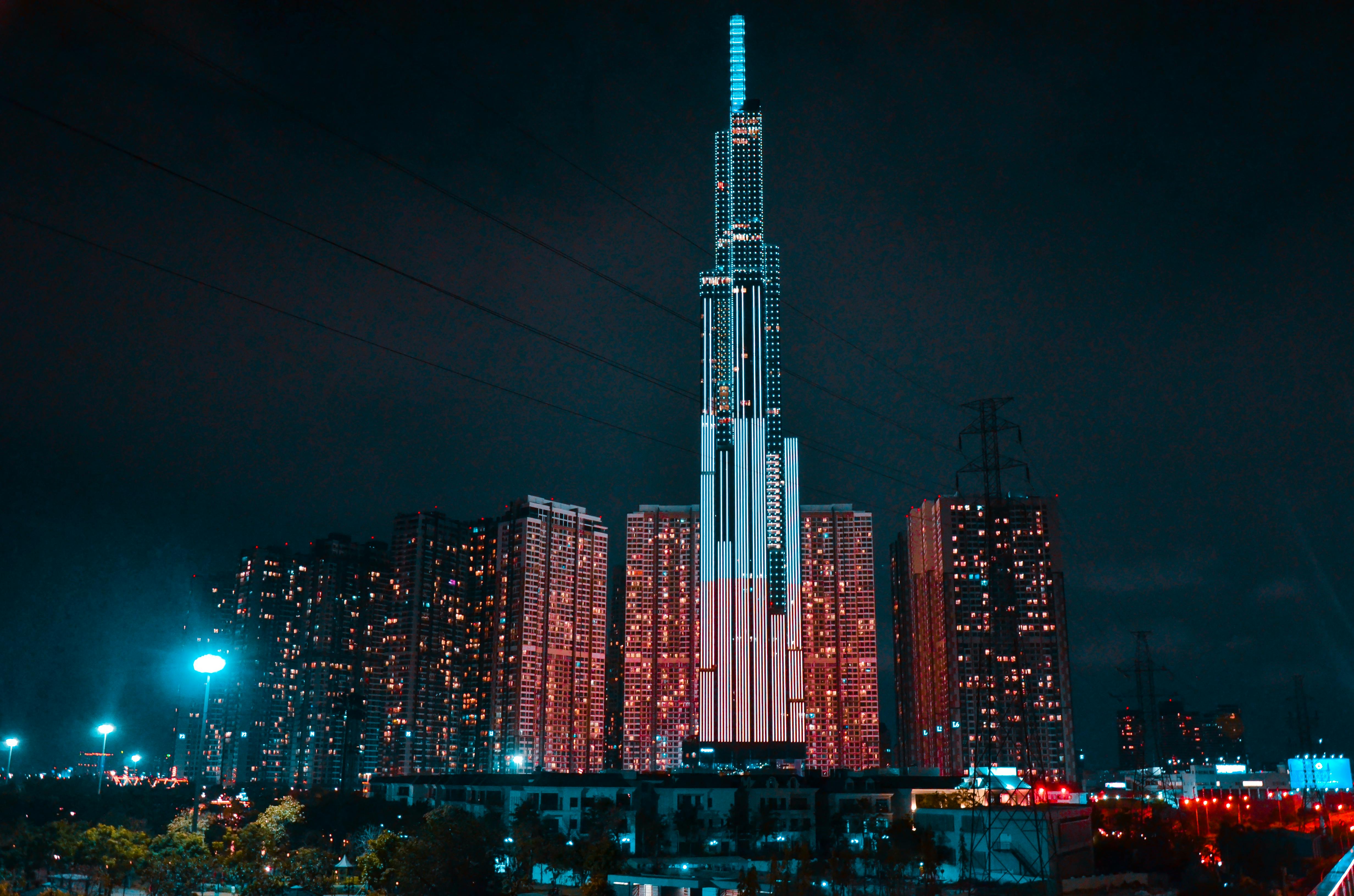 High-rise Buildings During Nighttime · Free Stock Photo