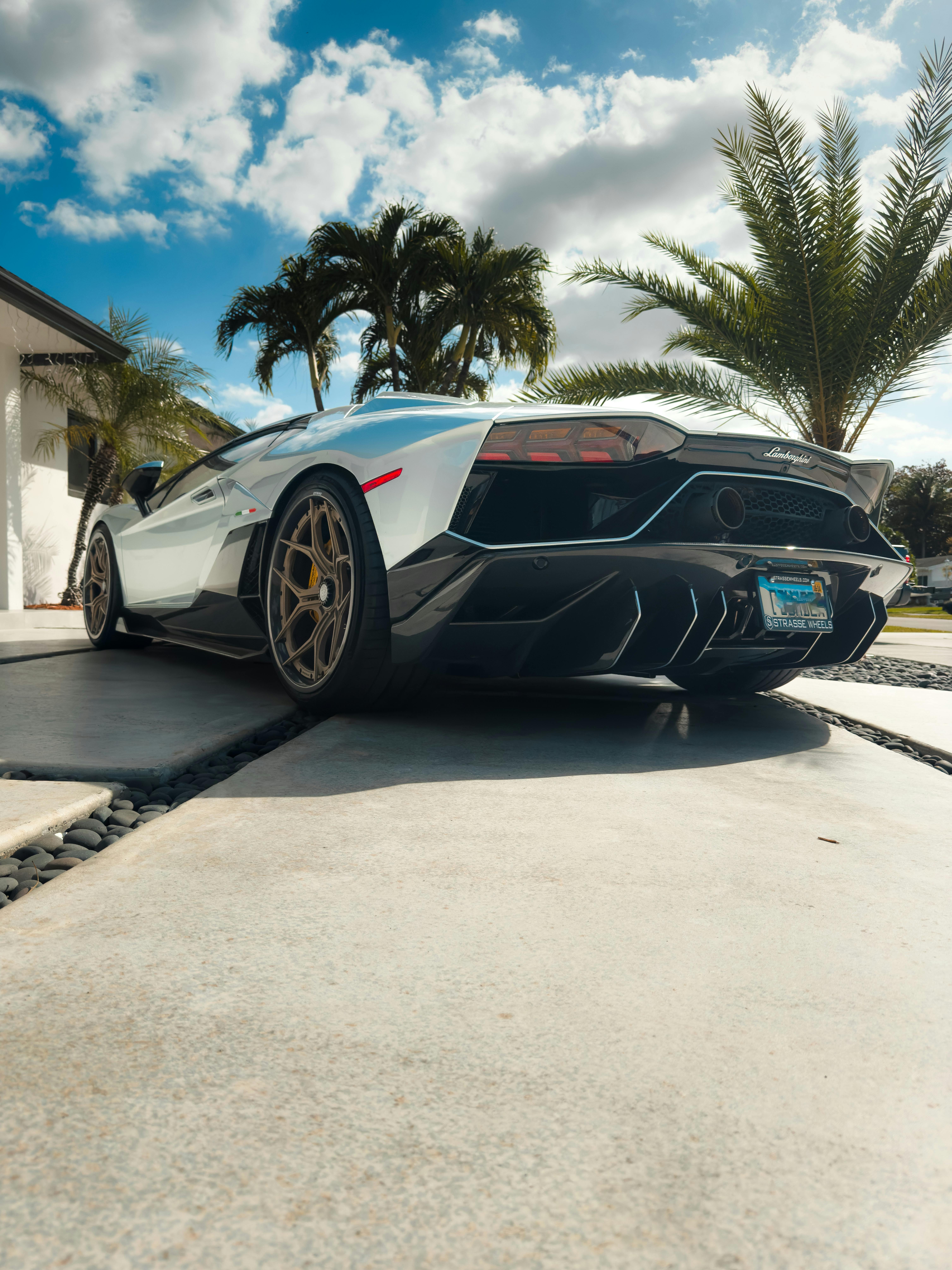 Back View of Silver Lamborghini Aventador · Free Stock Photo