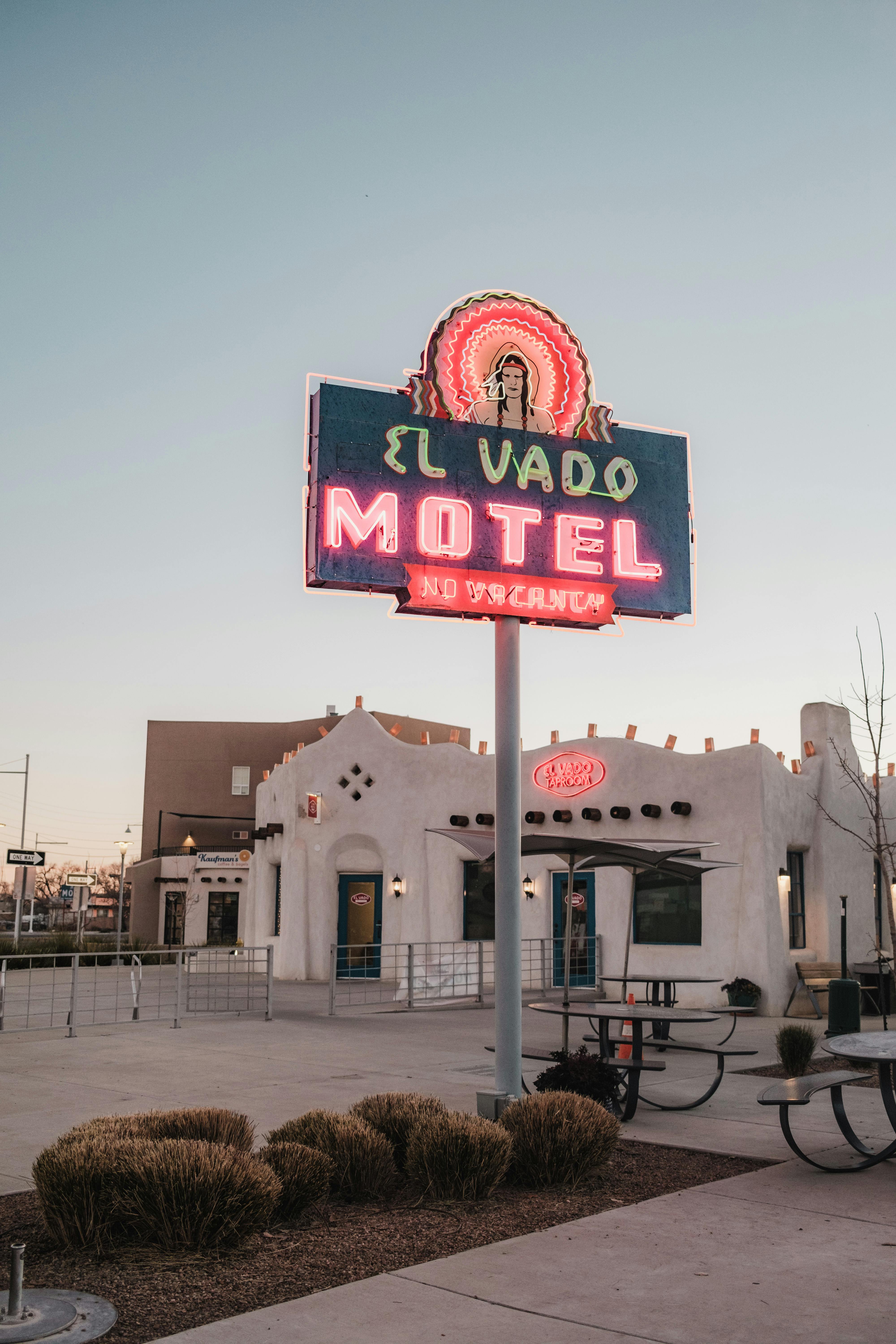 Motel signboard placed near palm trees against blue sky · Free Stock Photo