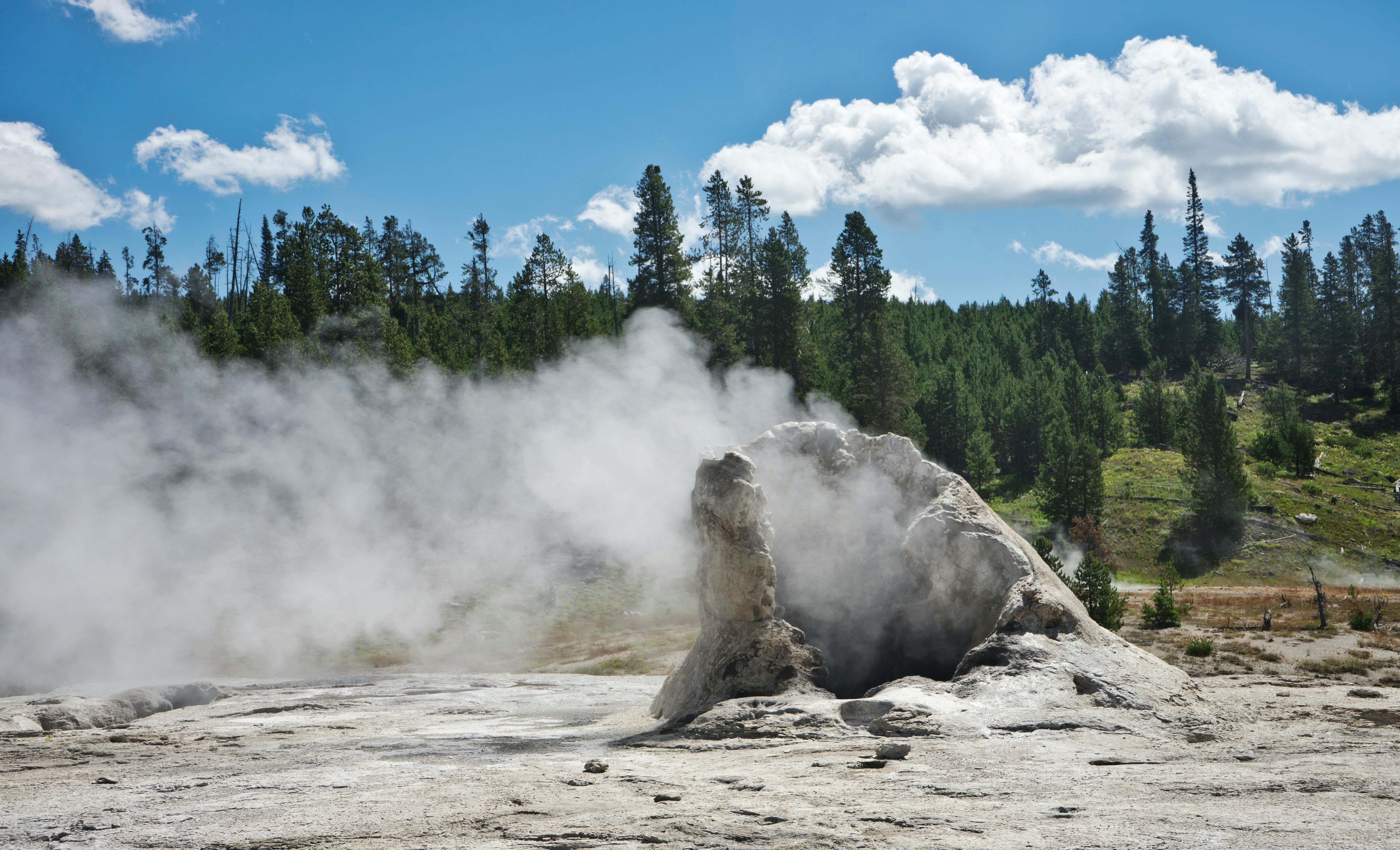 A steamy geyser erupts from the ground · Free Stock Photo