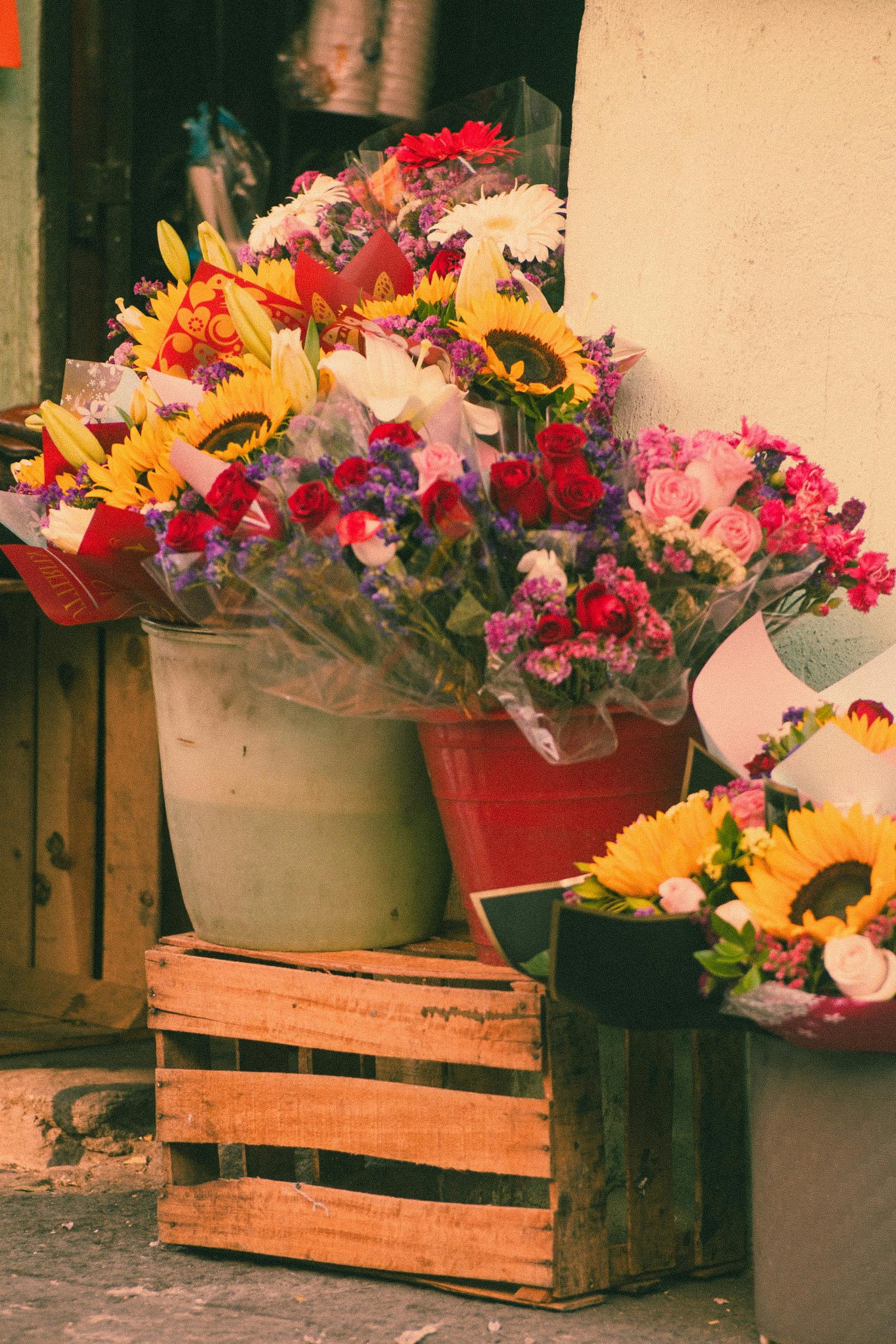 Bouquets of Flowers in Buckets · Free Stock Photo