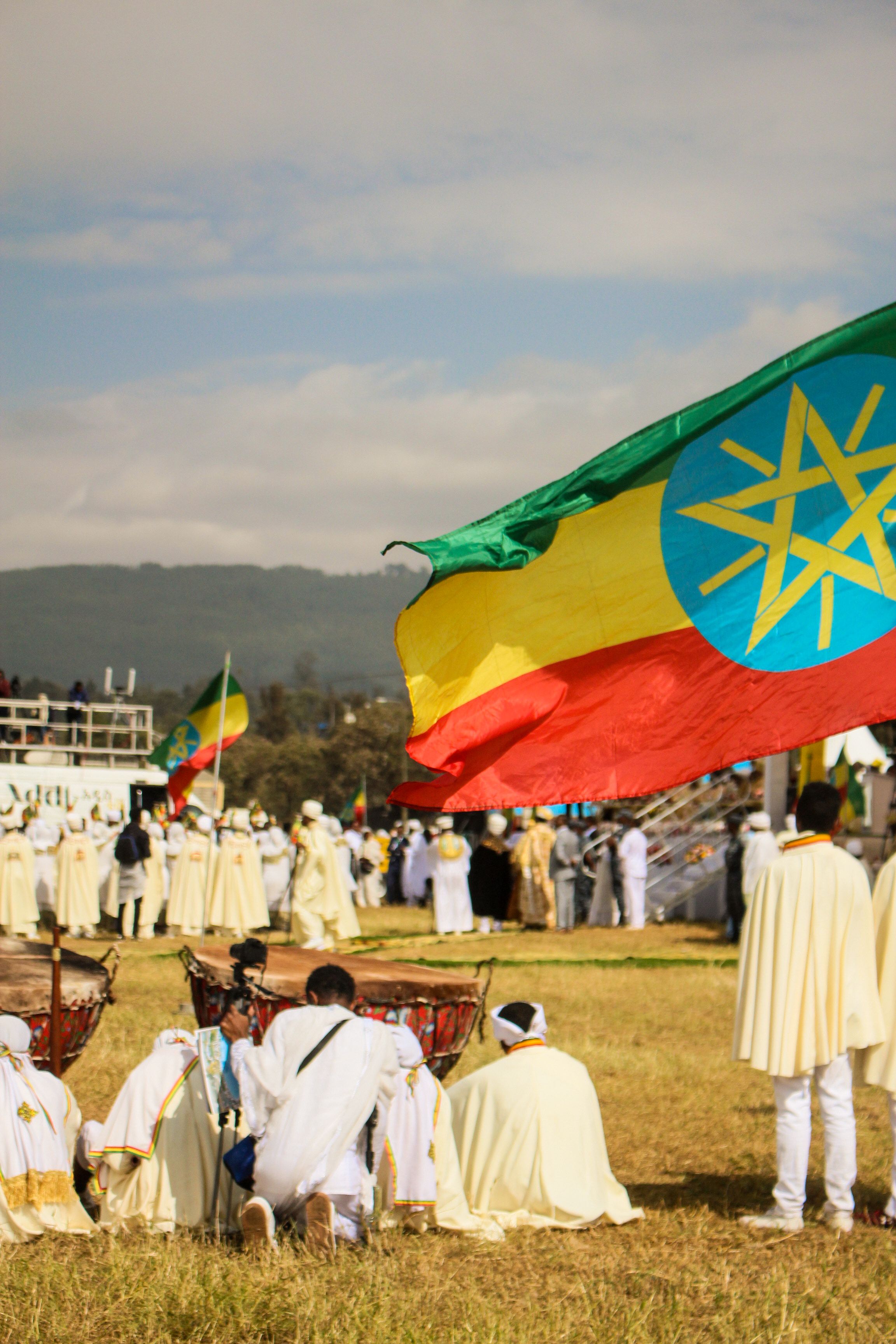 People with Drums and Ethiopian Flag at Meskel Celebration in Ethiopia ...