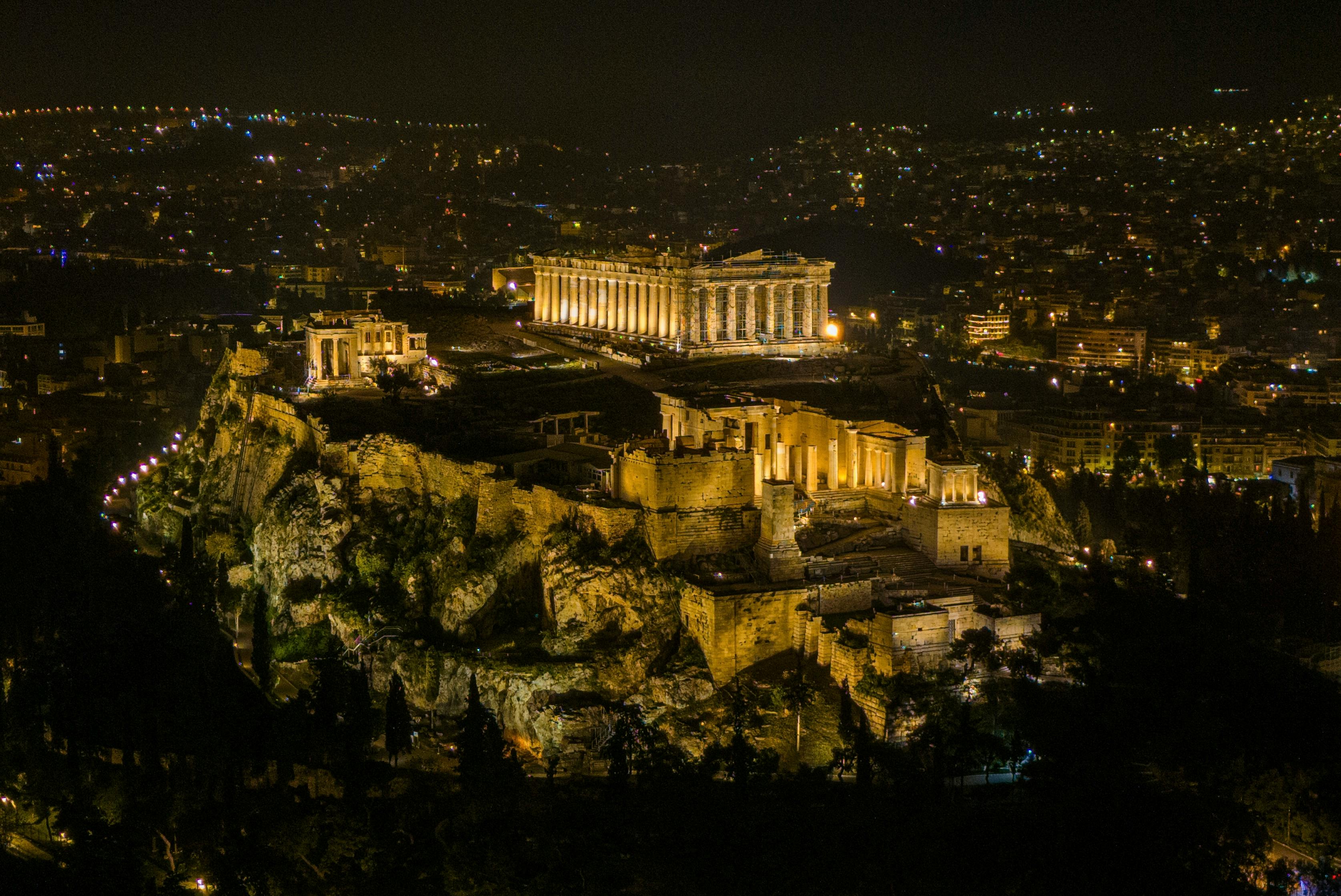Athens at Night with a View of the Parthenon, Greece · Free Stock Photo