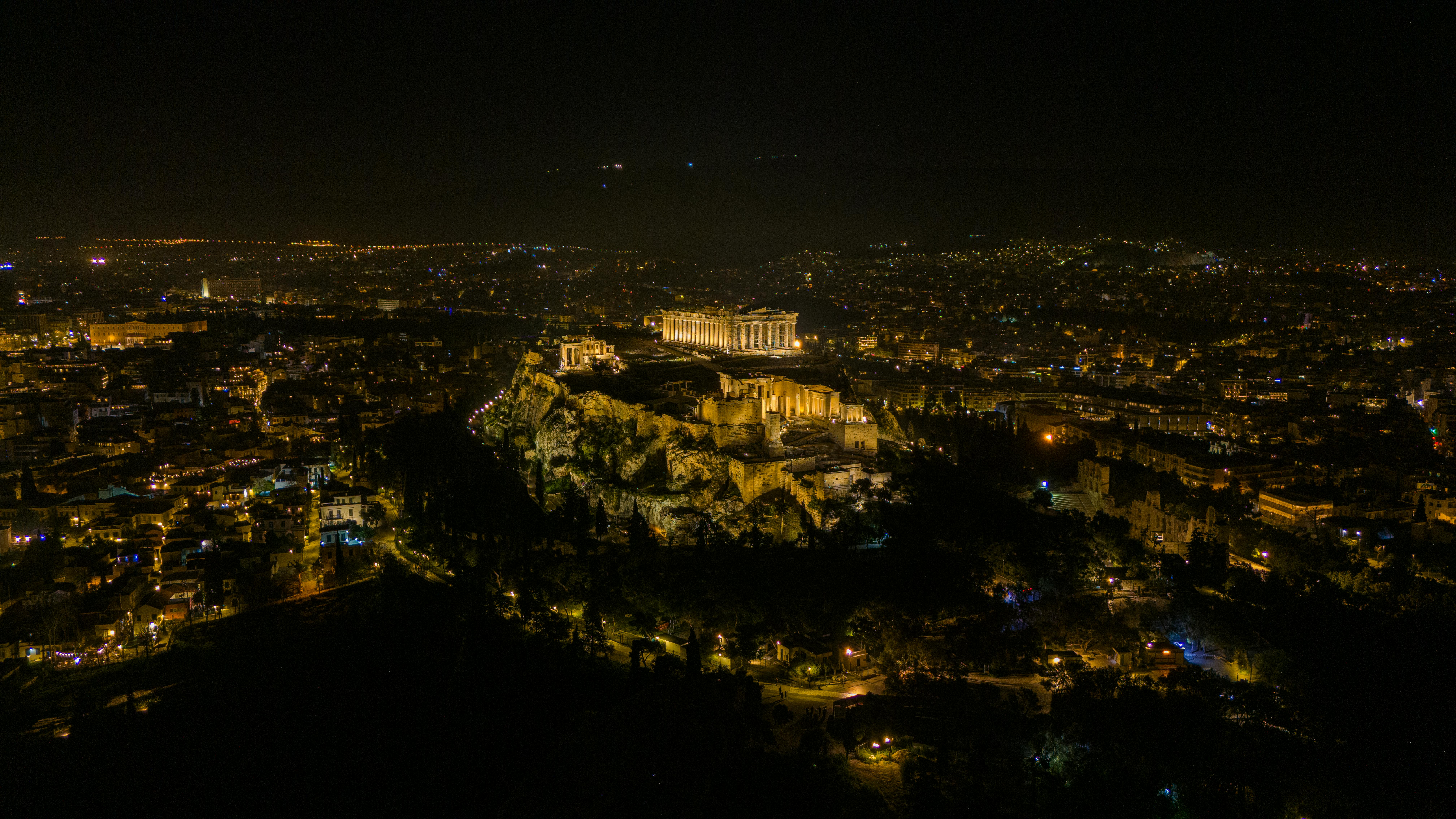 Acropolis of Athens at Night in Birds Eye View · Free Stock Photo