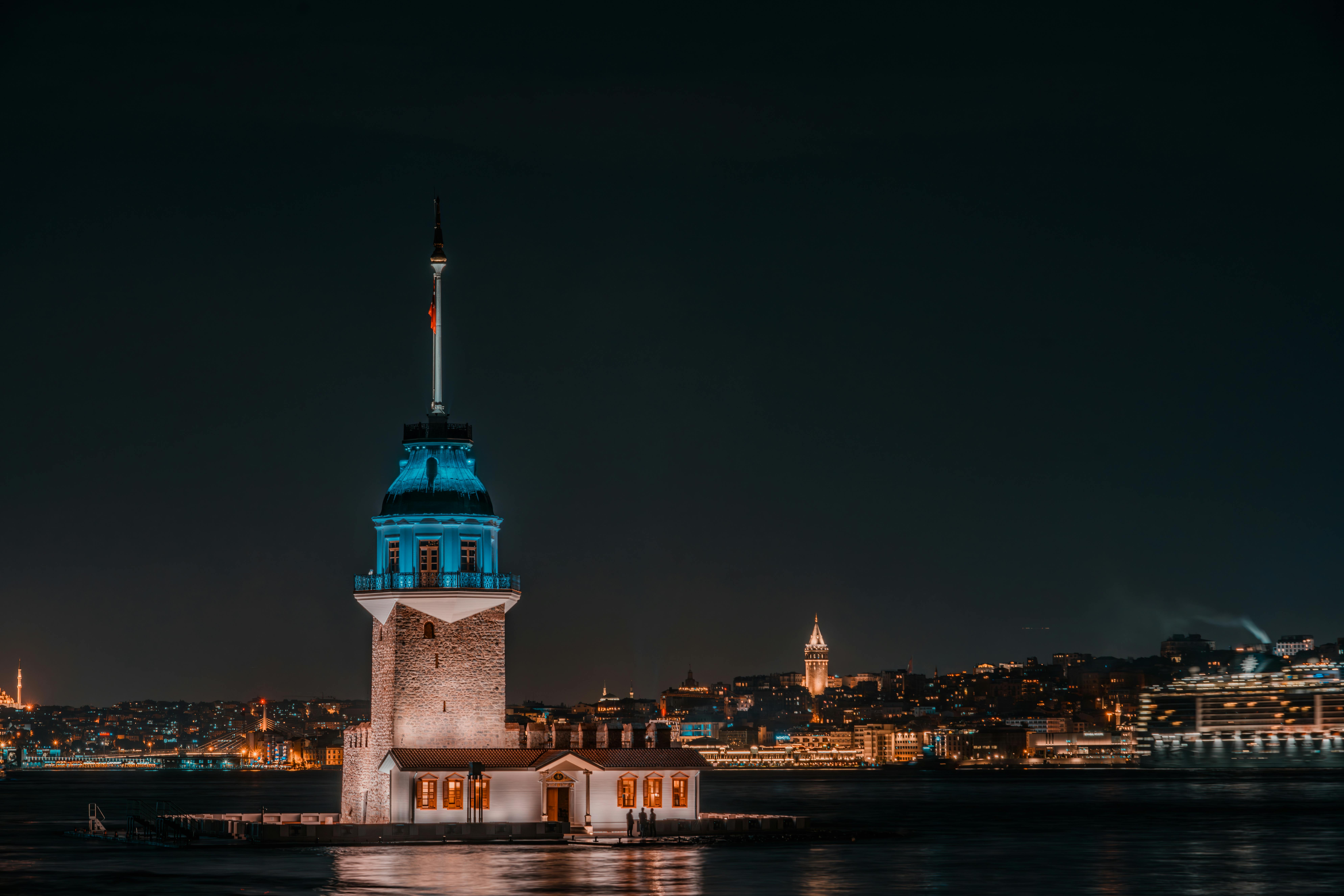 Maidens Tower in Turkey at Night · Free Stock Photo