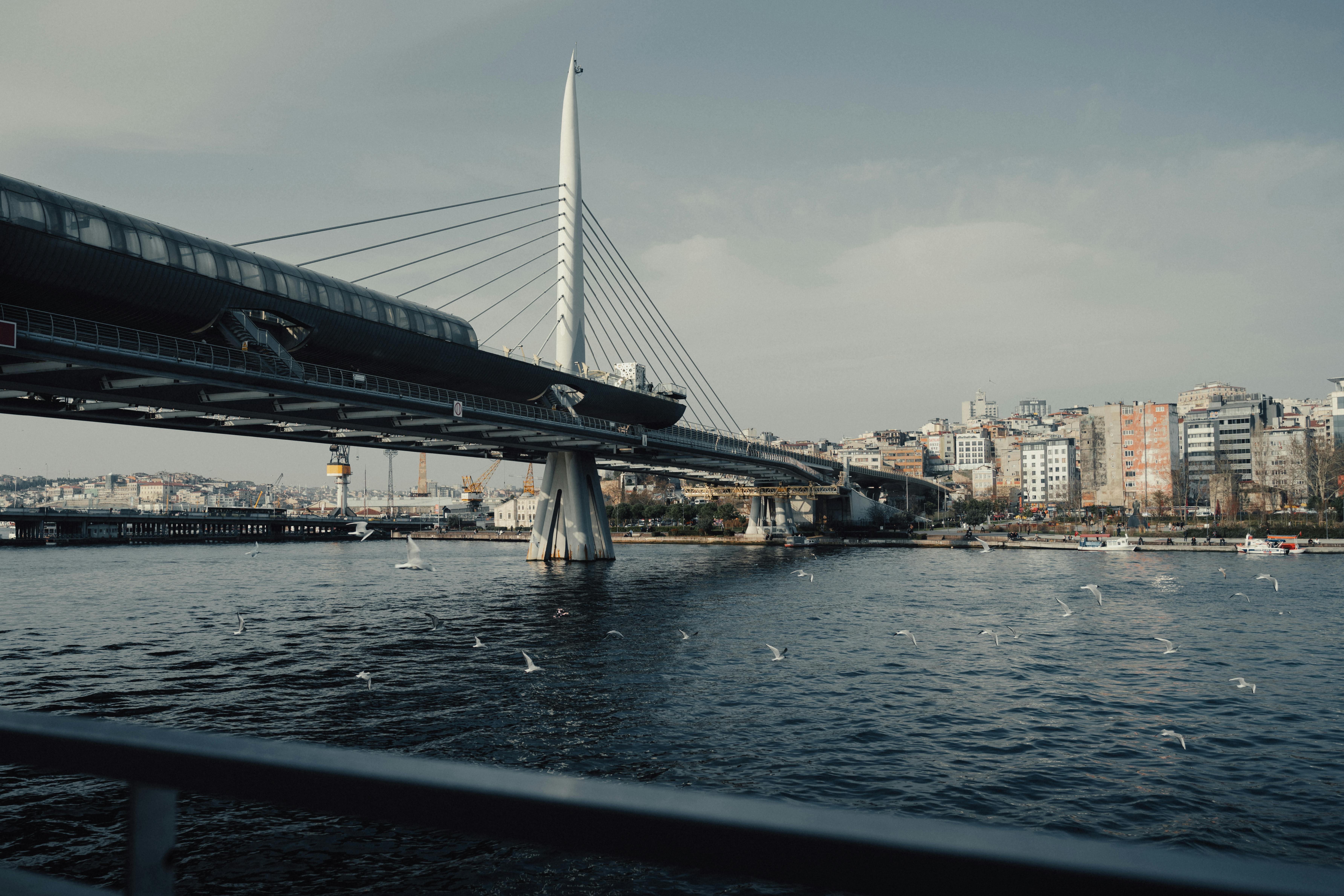 View of the Golden Horn Bridge over the Bosphorus Strait in Istanbul ...