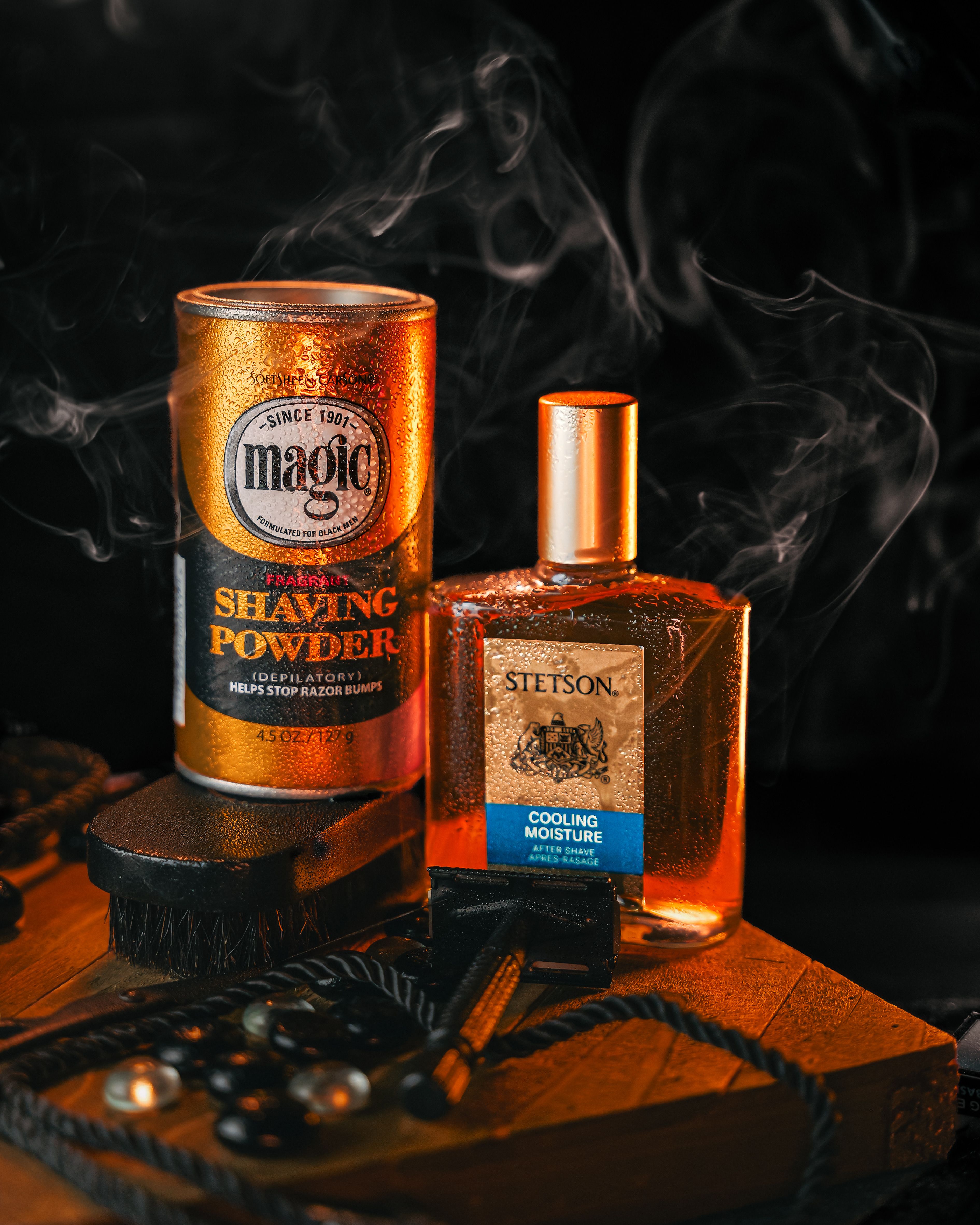 A Bottle of Stetson Cool Moisture Aftershave and Magic Shaving Powder ...
