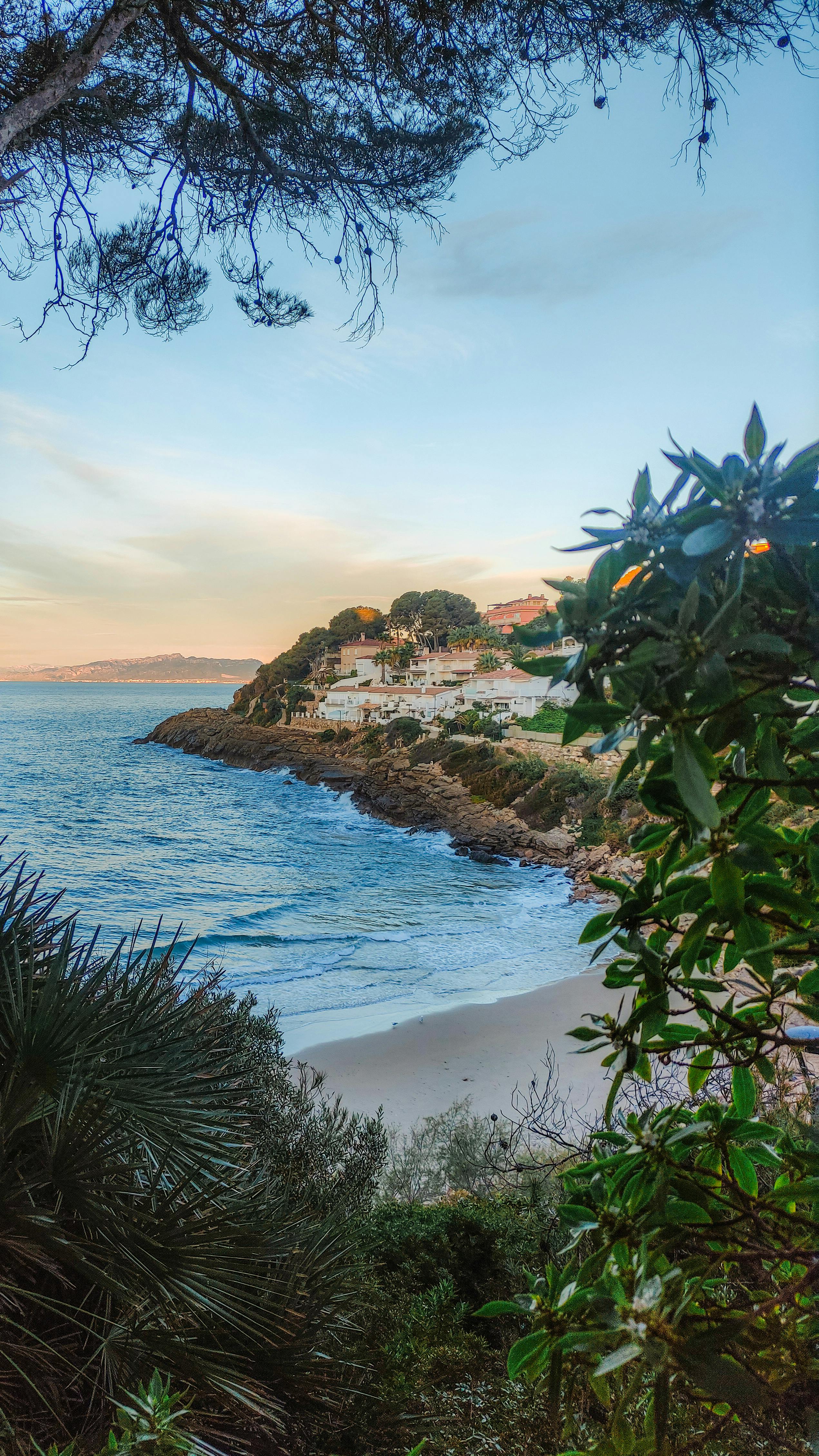 View of a Beach and Beachfront Buildings at Sunset · Free Stock Photo