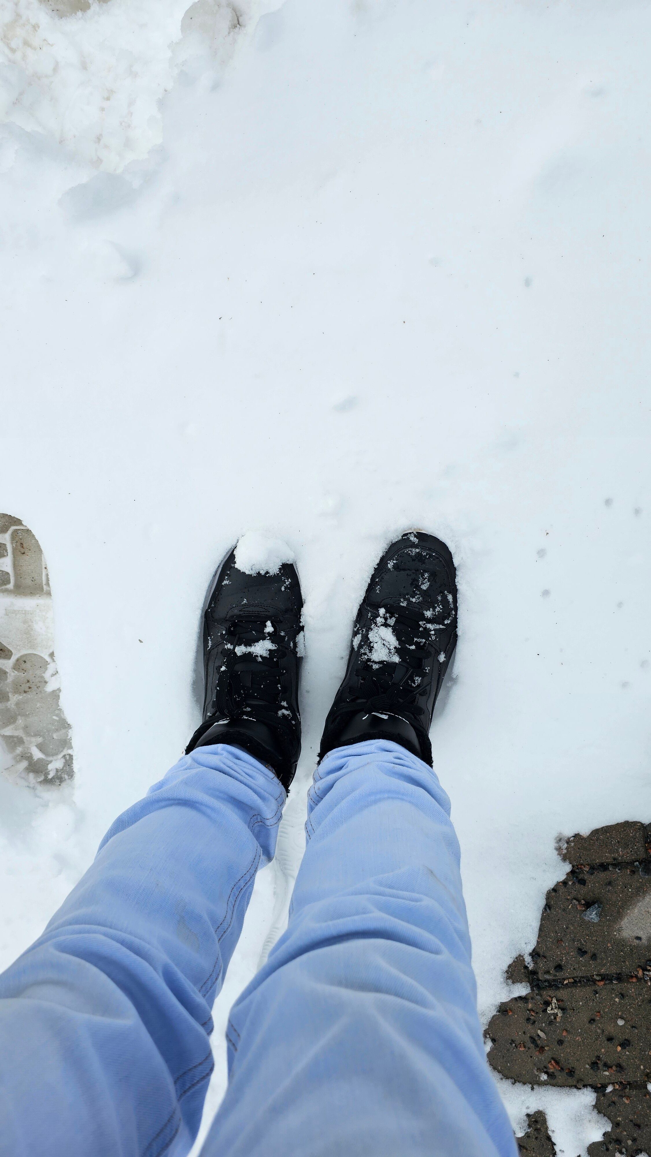 Feet in Black Shoes on Snow in Winter · Free Stock Photo