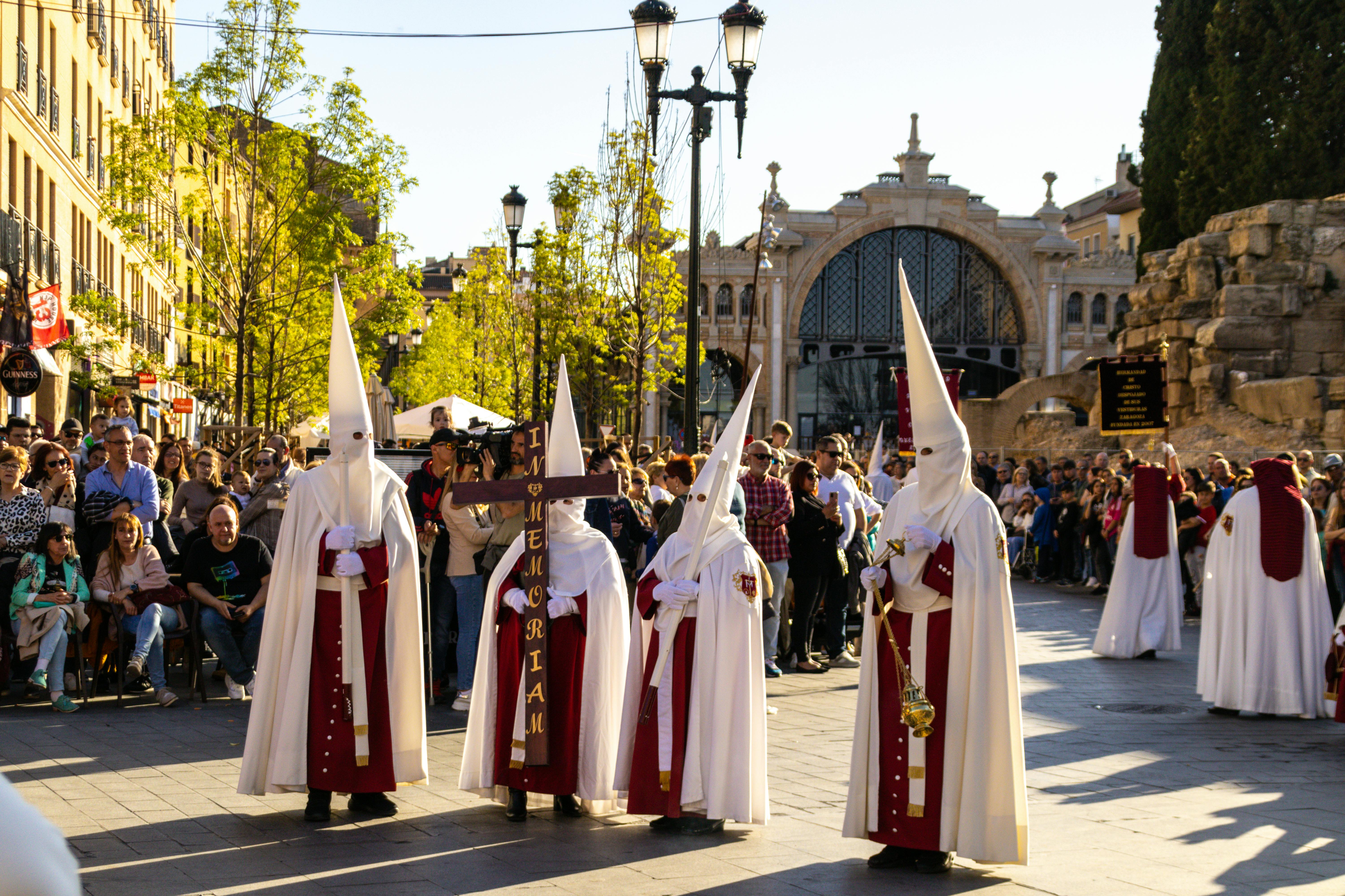Priests with Capirotes and Cross Standing on Street in Spain · Free ...