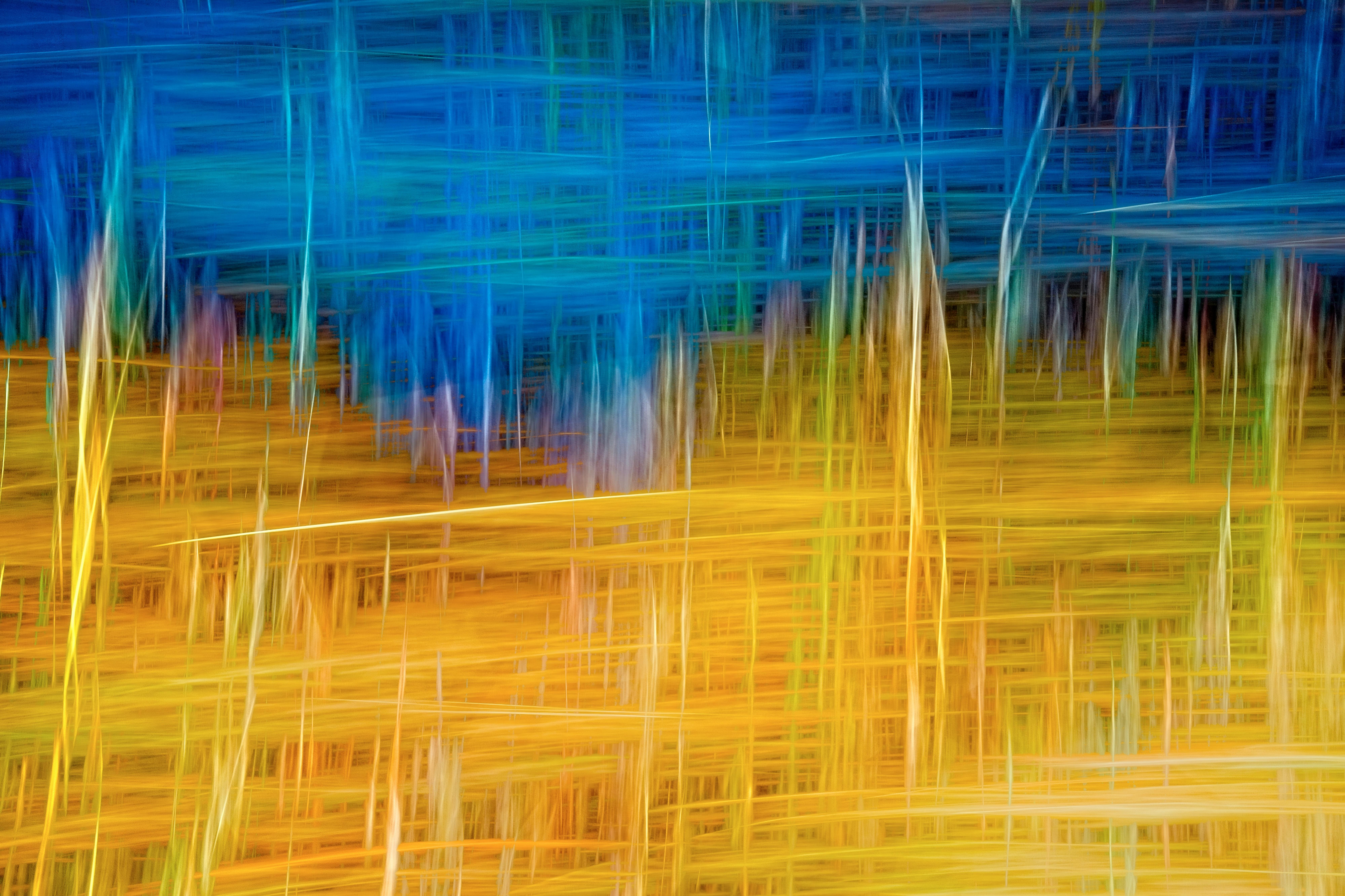 Abstract painting of yellow and blue lines · Free Stock Photo