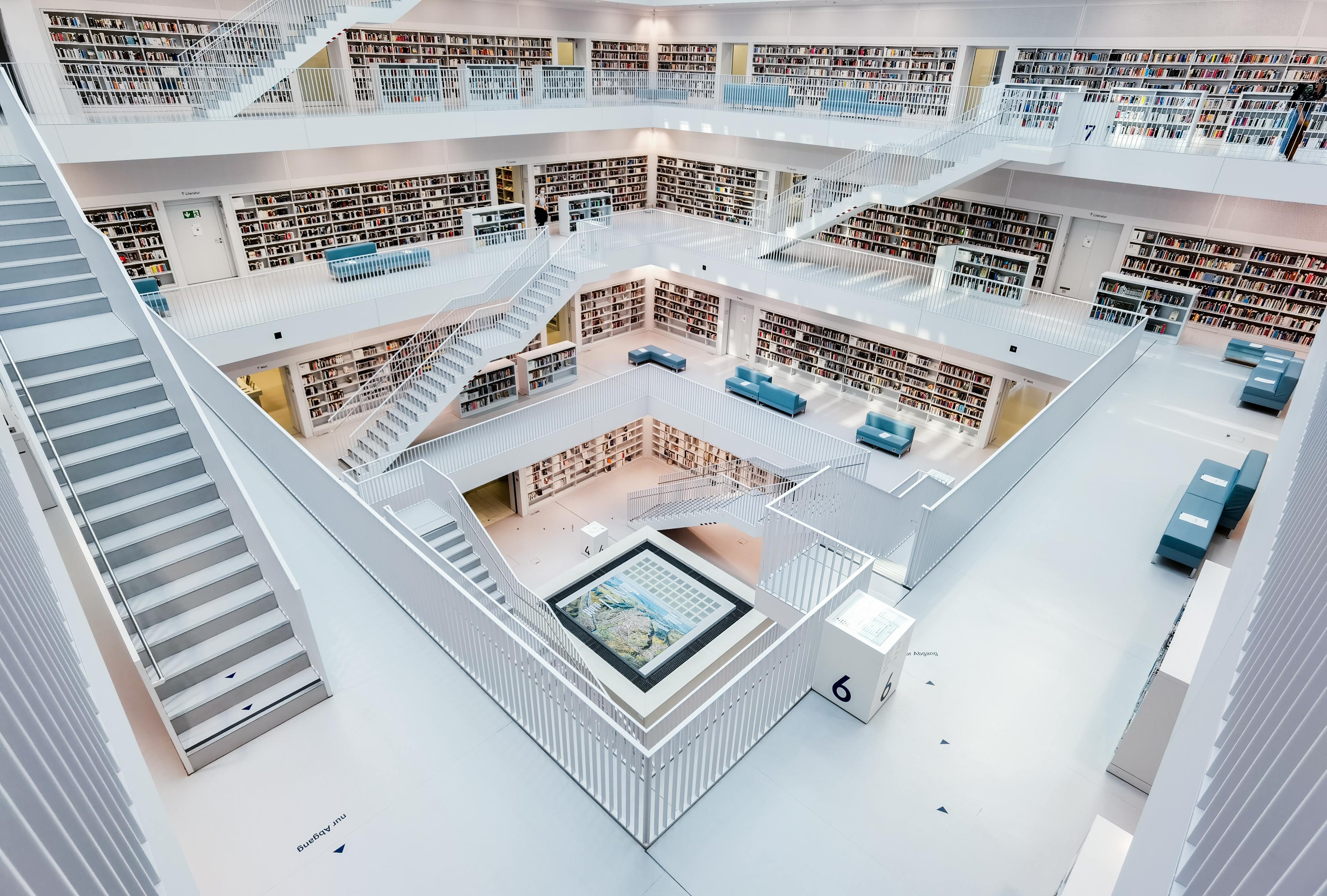 Interior of the City Library at the Mailander Platz · Free Stock Photo