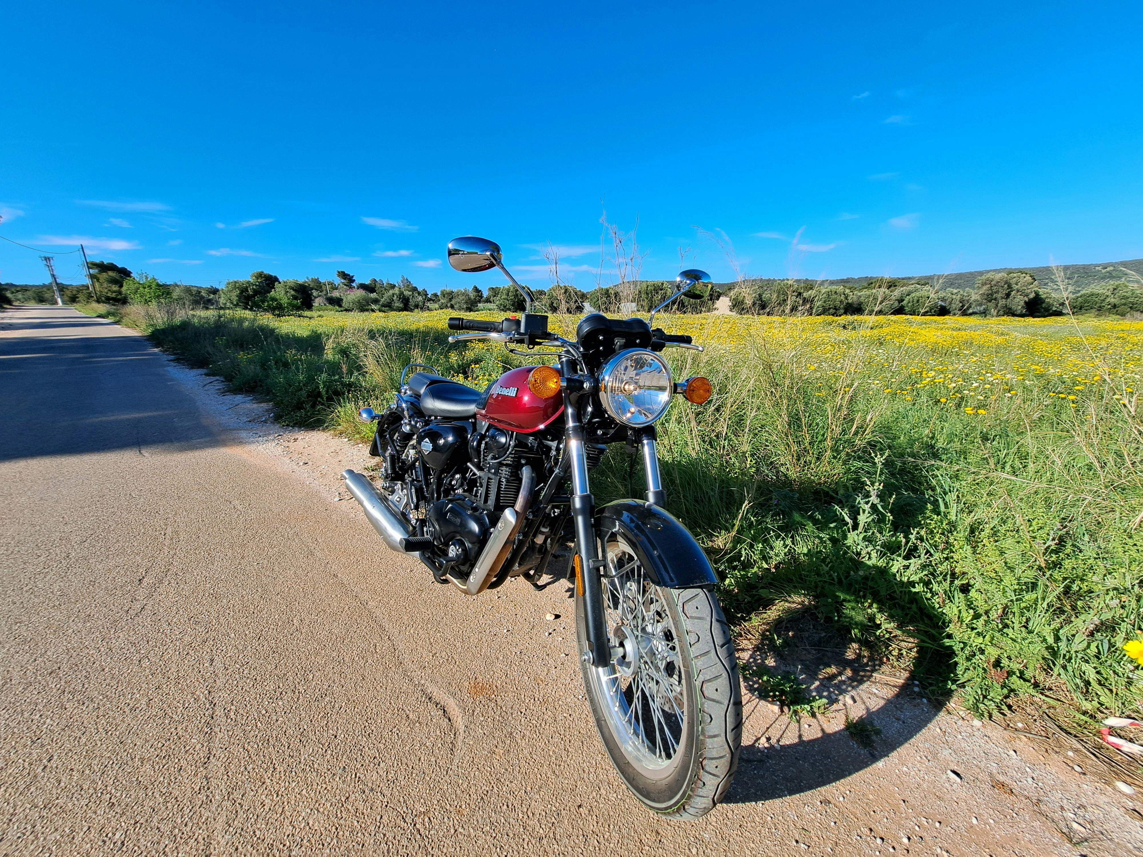 Benelli Imperial Motorcycle on Road in Countryside · Free Stock Photo