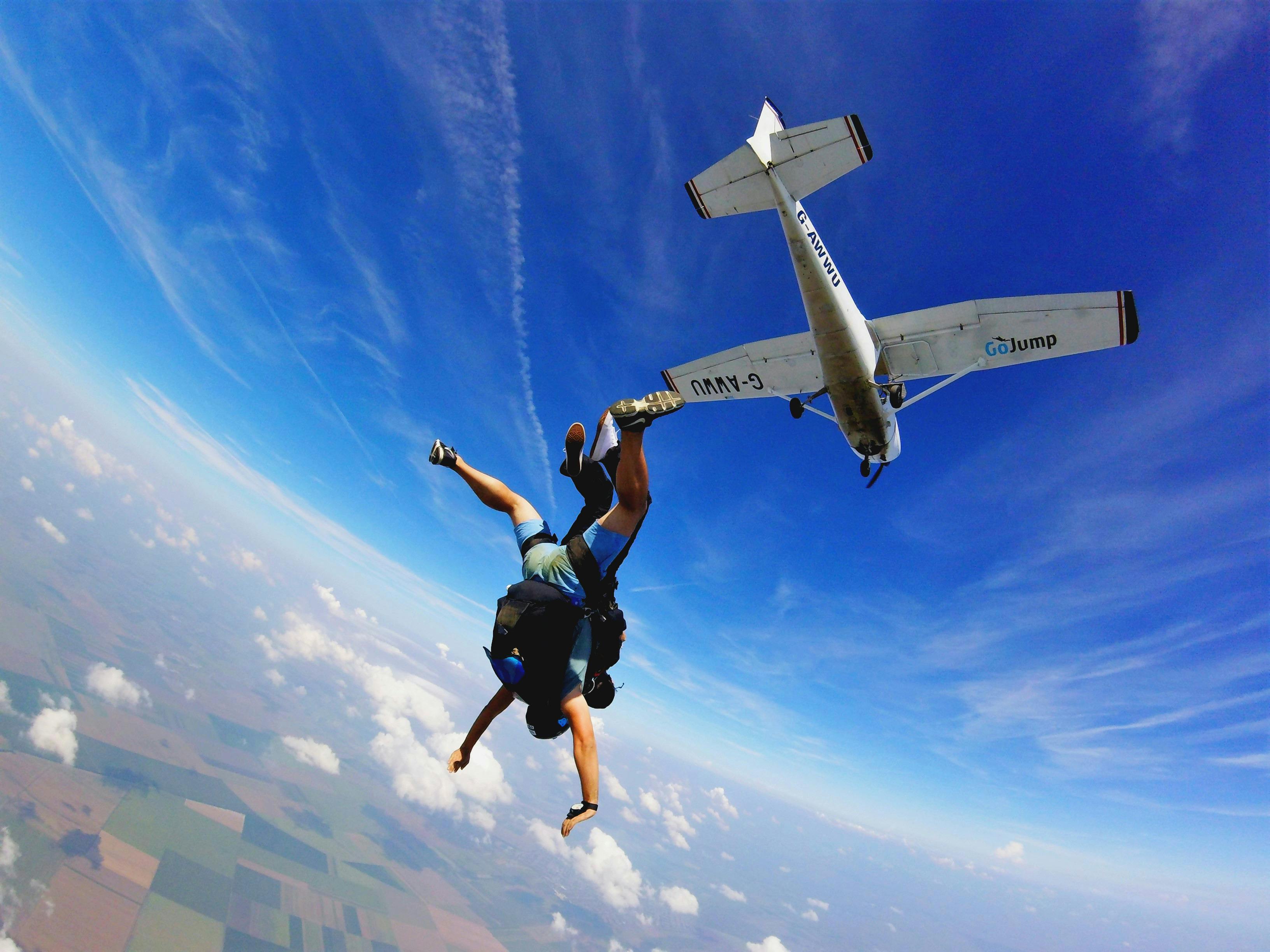 Free stock photo of airplane, blue sky, fall from the sky