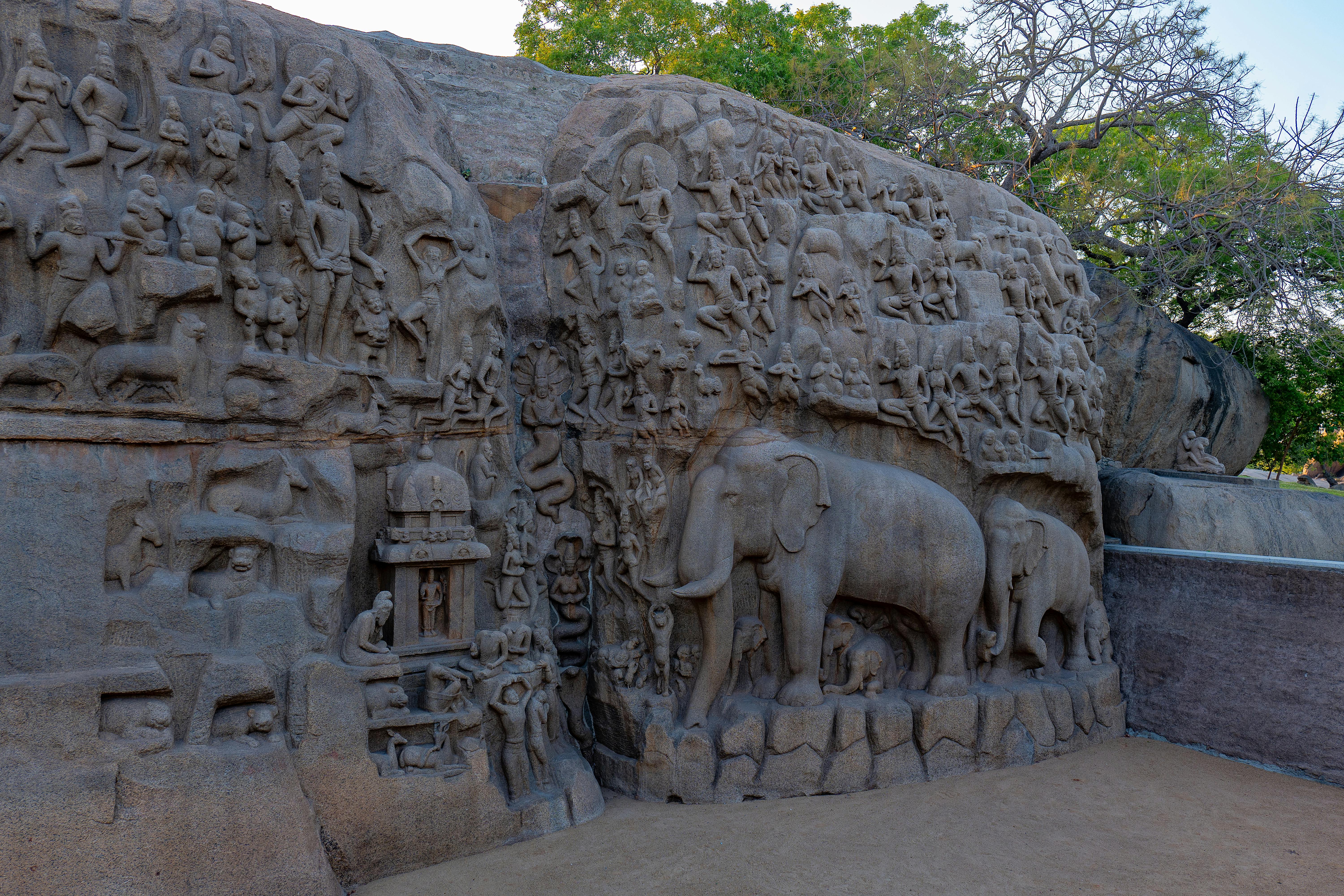 A large stone carving of elephants and elephants · Free Stock Photo