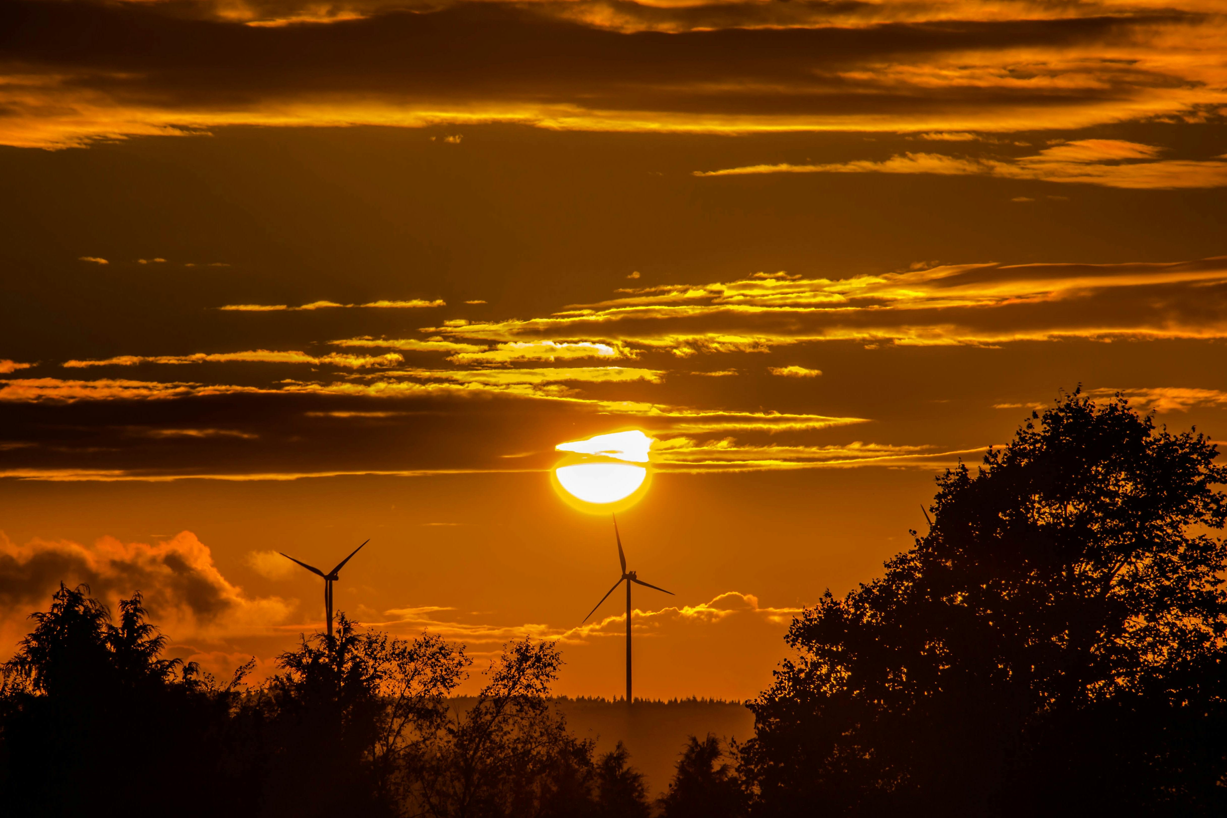 Wind Turbines during Sunset · Free Stock Photo