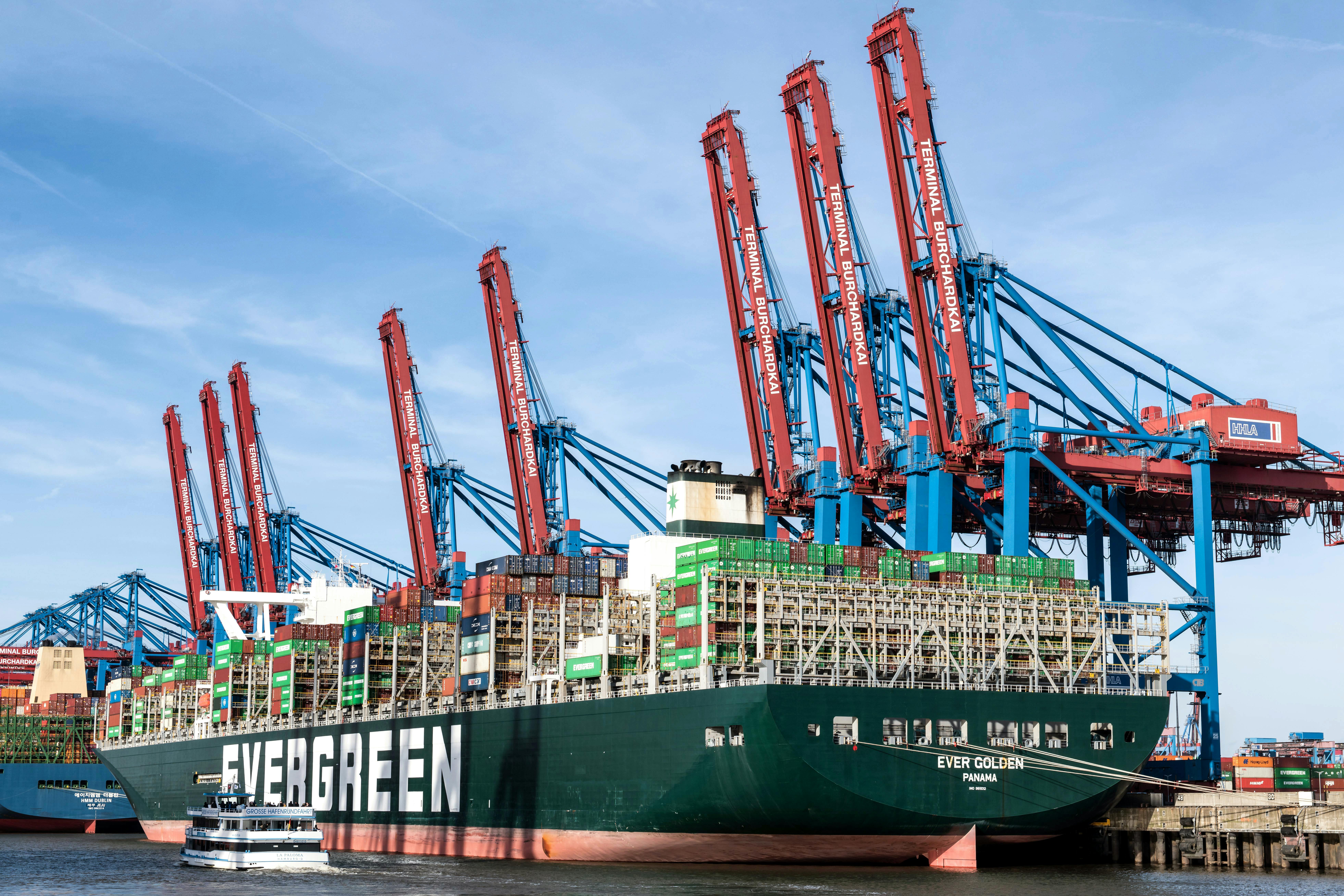 Evergreen Container Ship in a Terminal · Free Stock Photo
