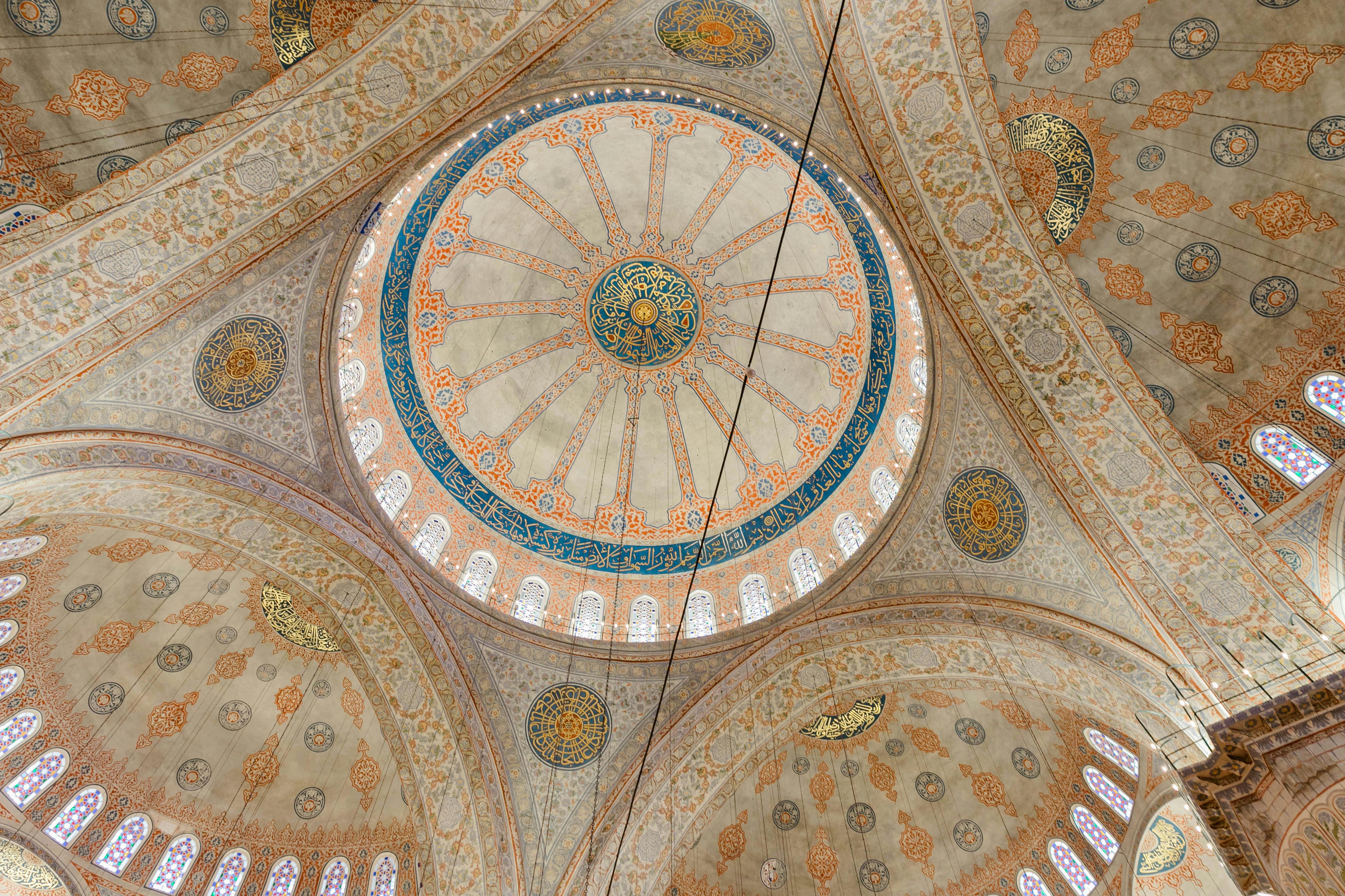 Ornate Ceiling of the Blue Mosque Prayer Hall · Free Stock Photo