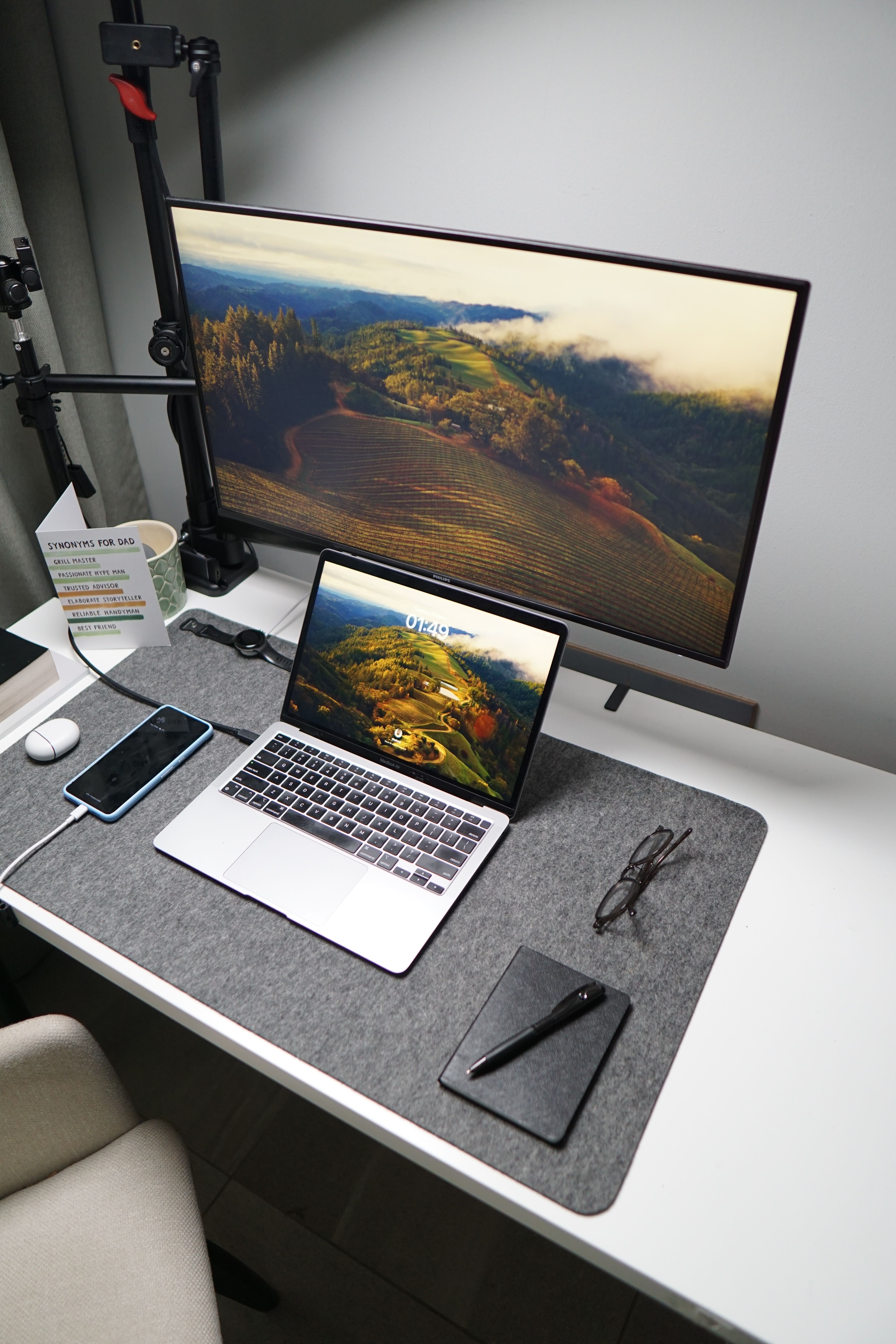 Desk with Laptop and Monitor on Stand · Free Stock Photo