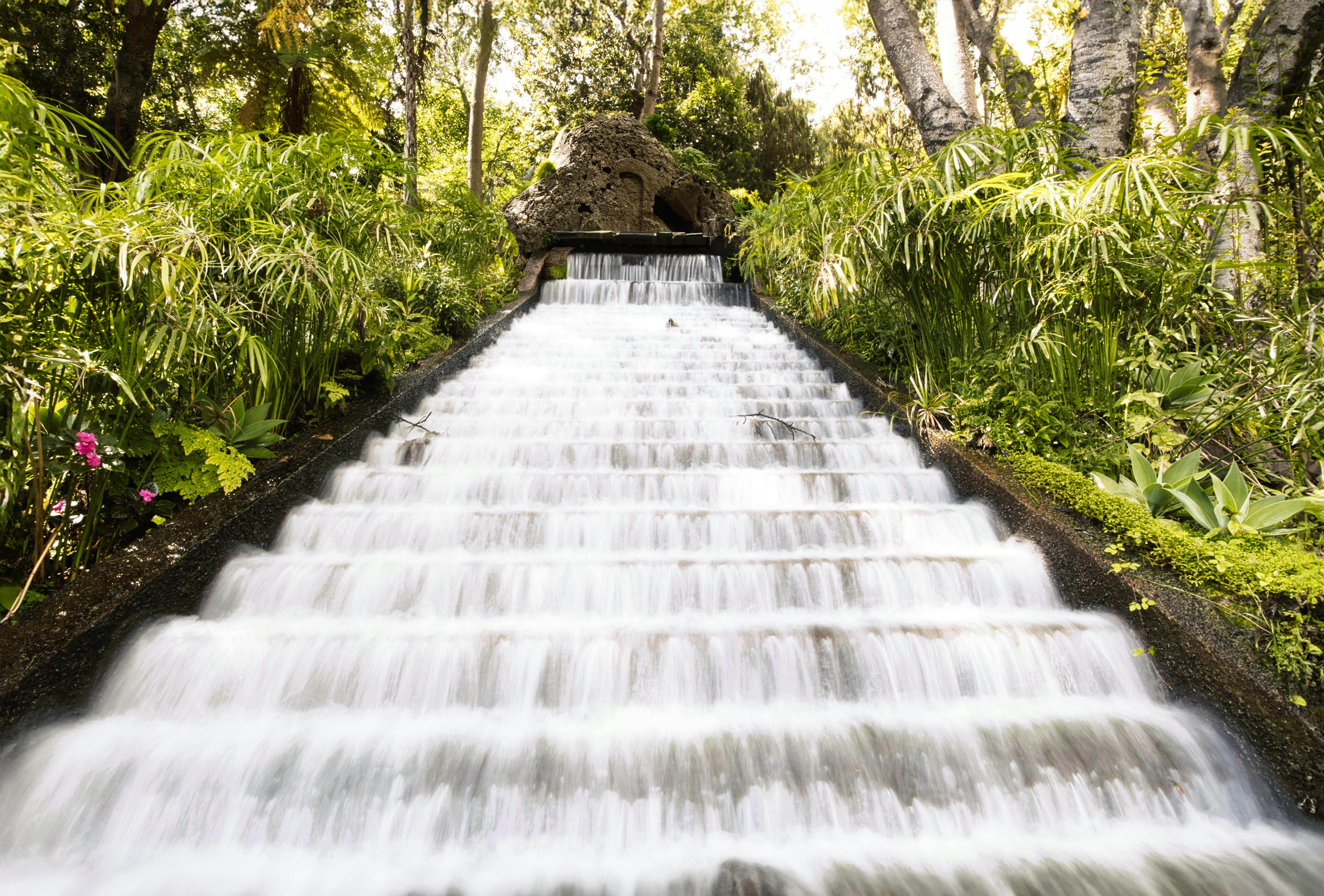 Water Cascading down the Steps in a Garden · Free Stock Photo