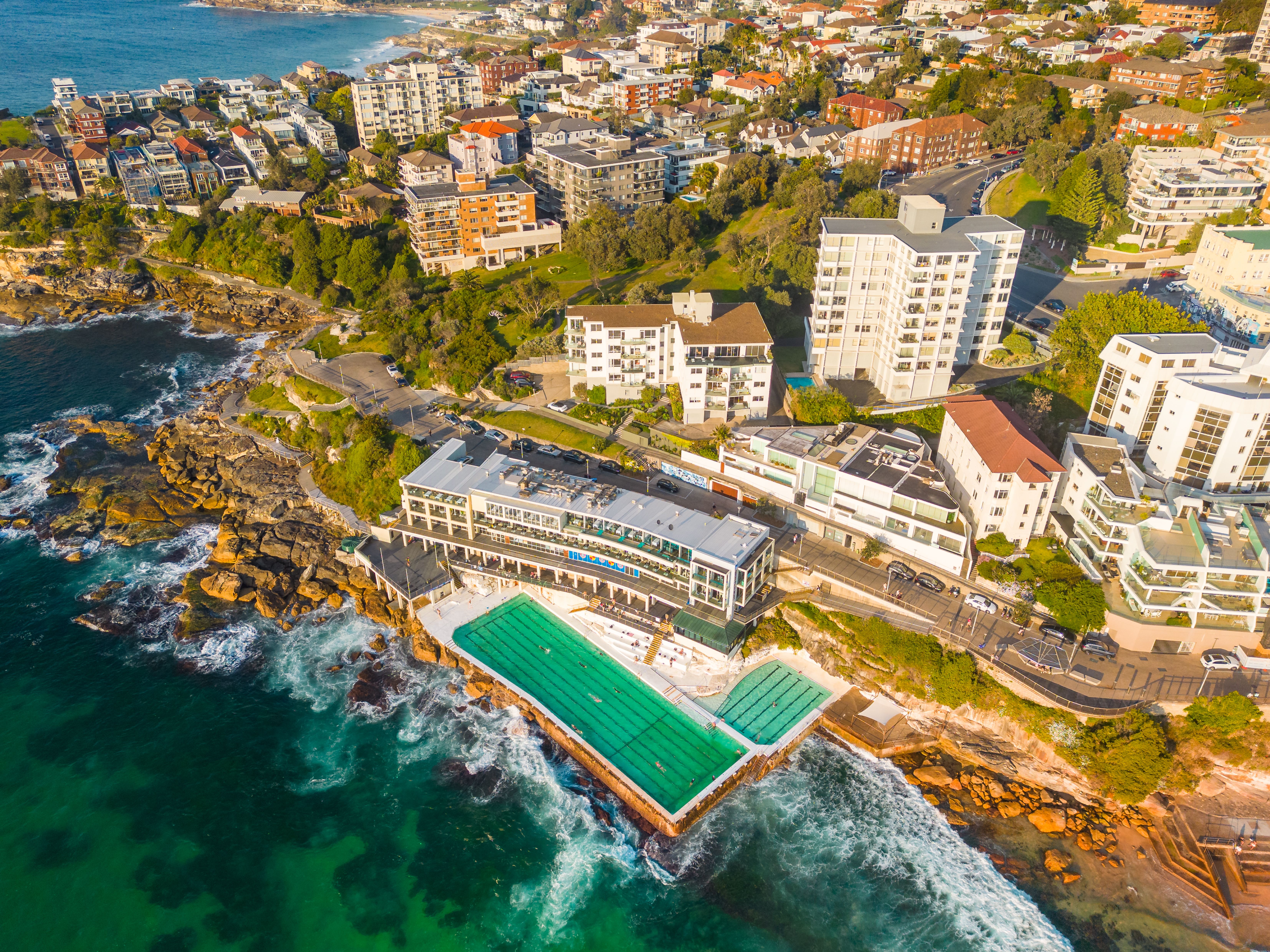 An aerial view of a beach and pool · Free Stock Photo