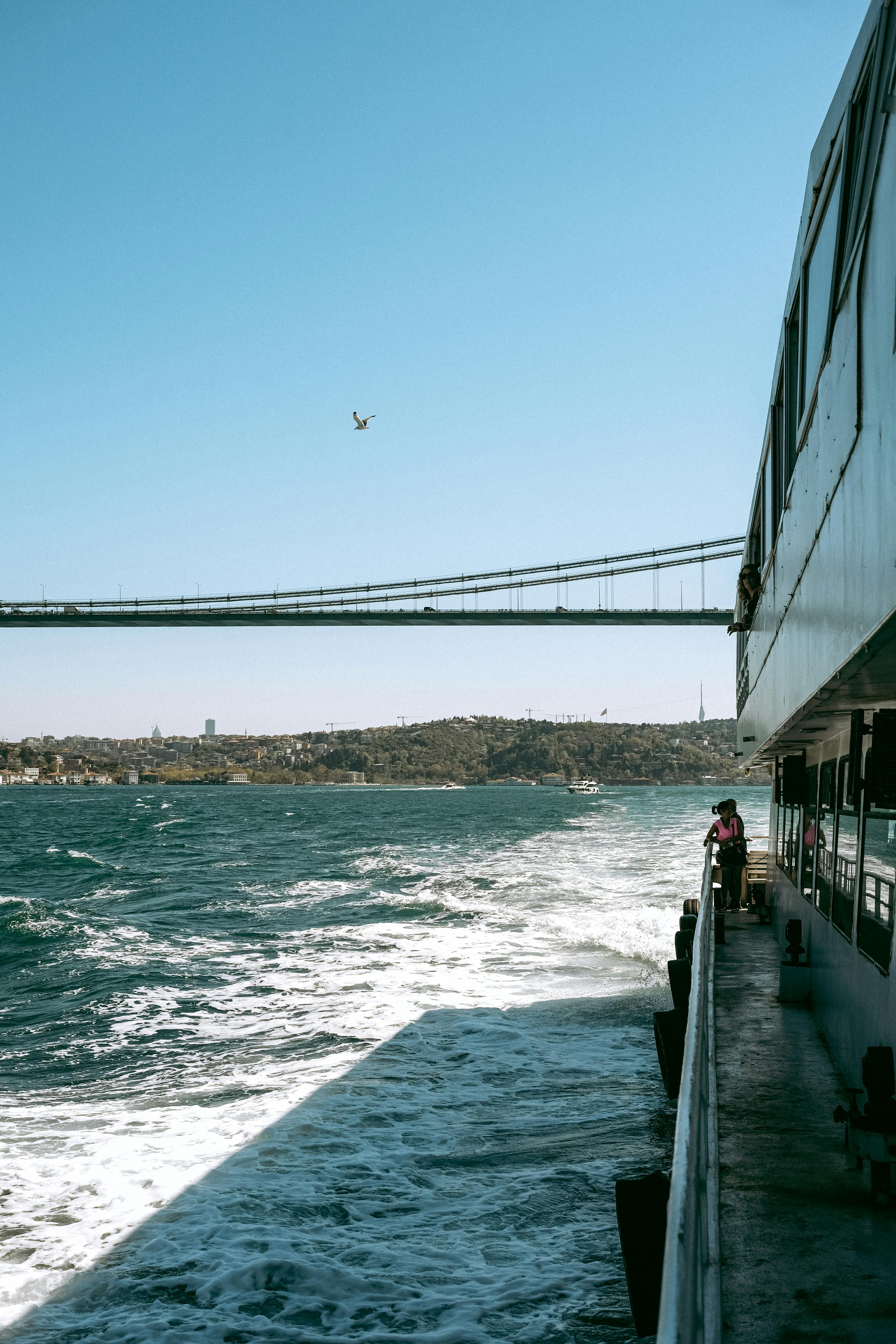 View of the Side of a Ferry Crossing the Bosphorus Strait in Istanbul ...
