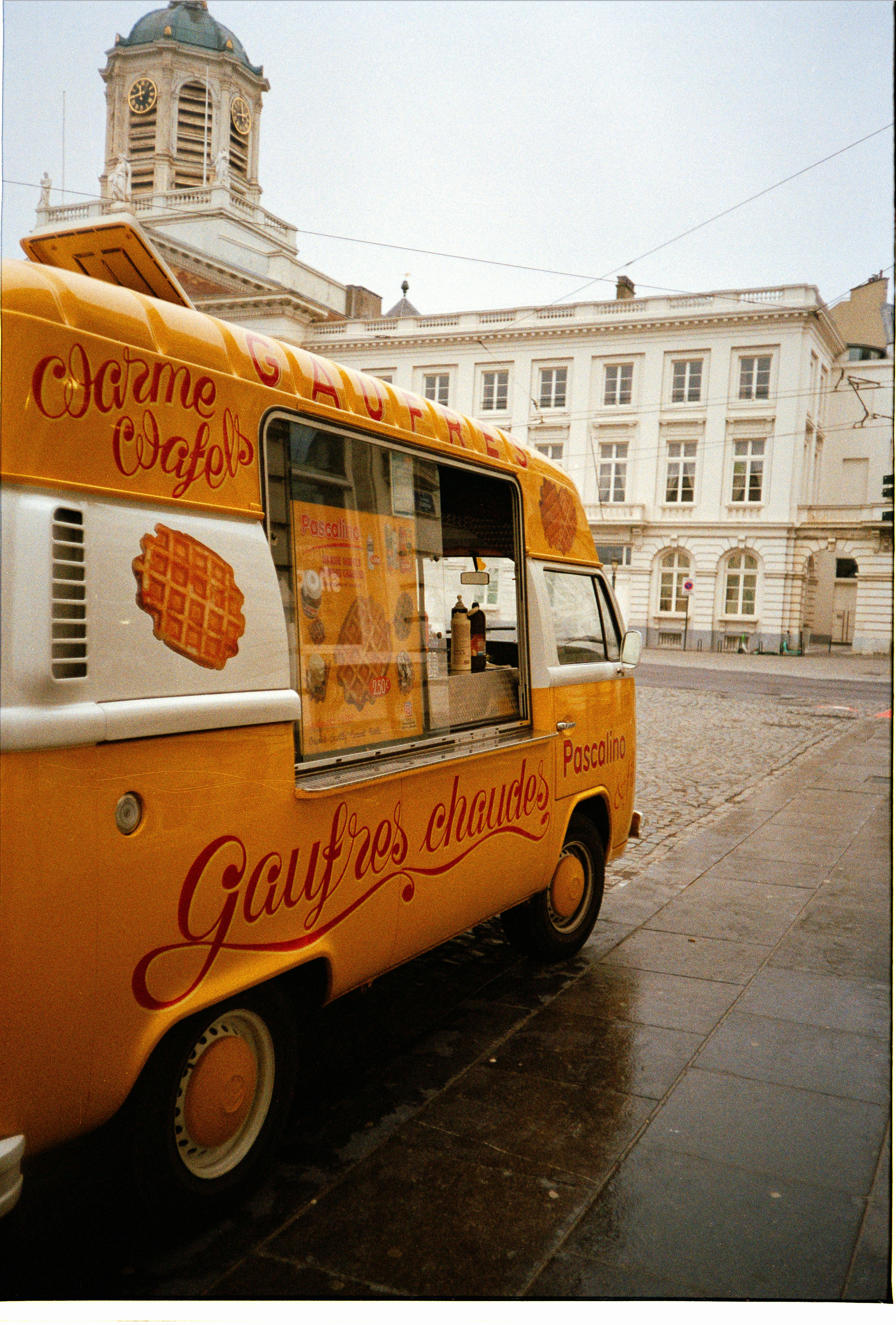 Retro Van with Belgian Waffles on Street of Brussels, Belgium · Free ...