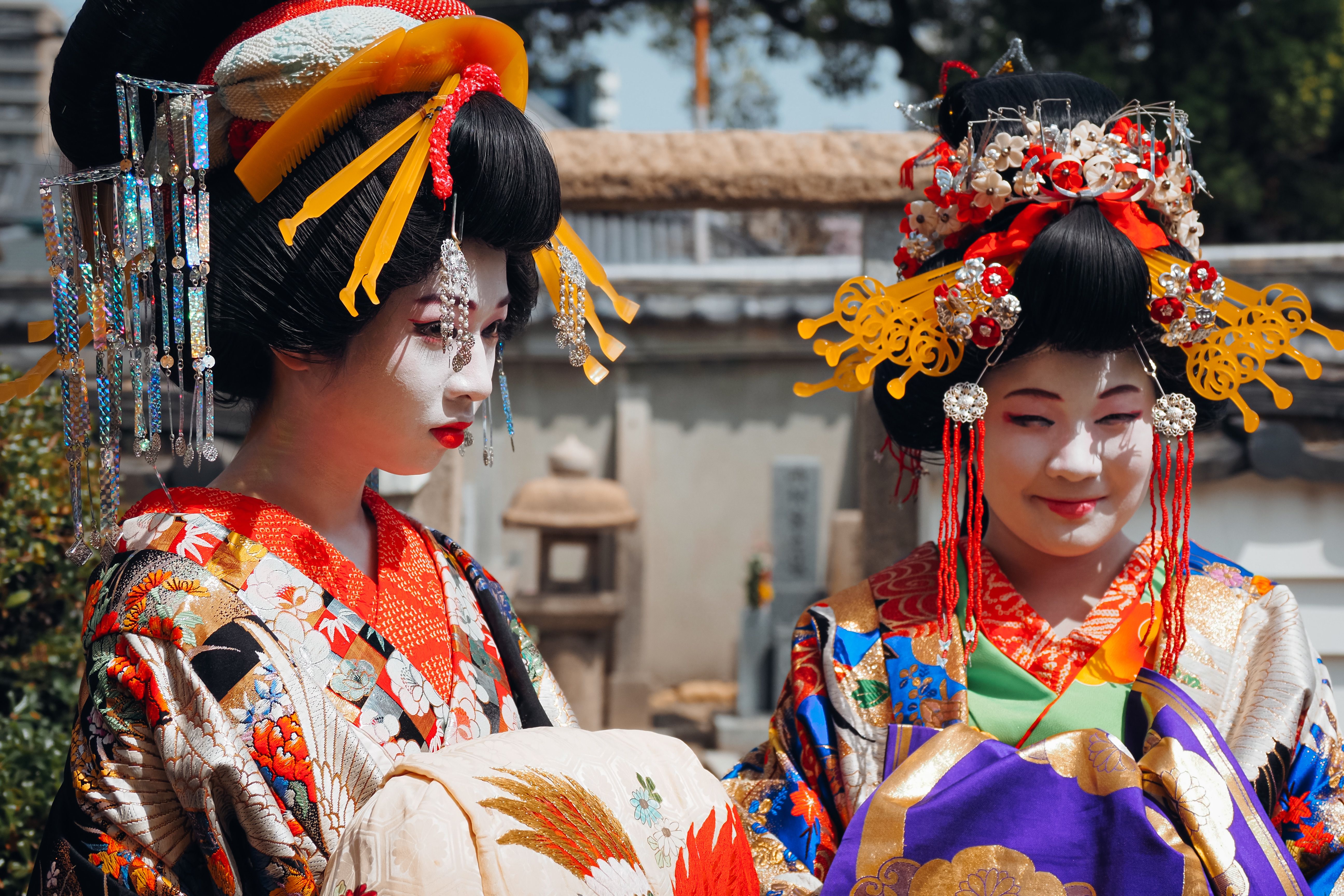 Two geisha women dressed in traditional clothing · Free Stock Photo