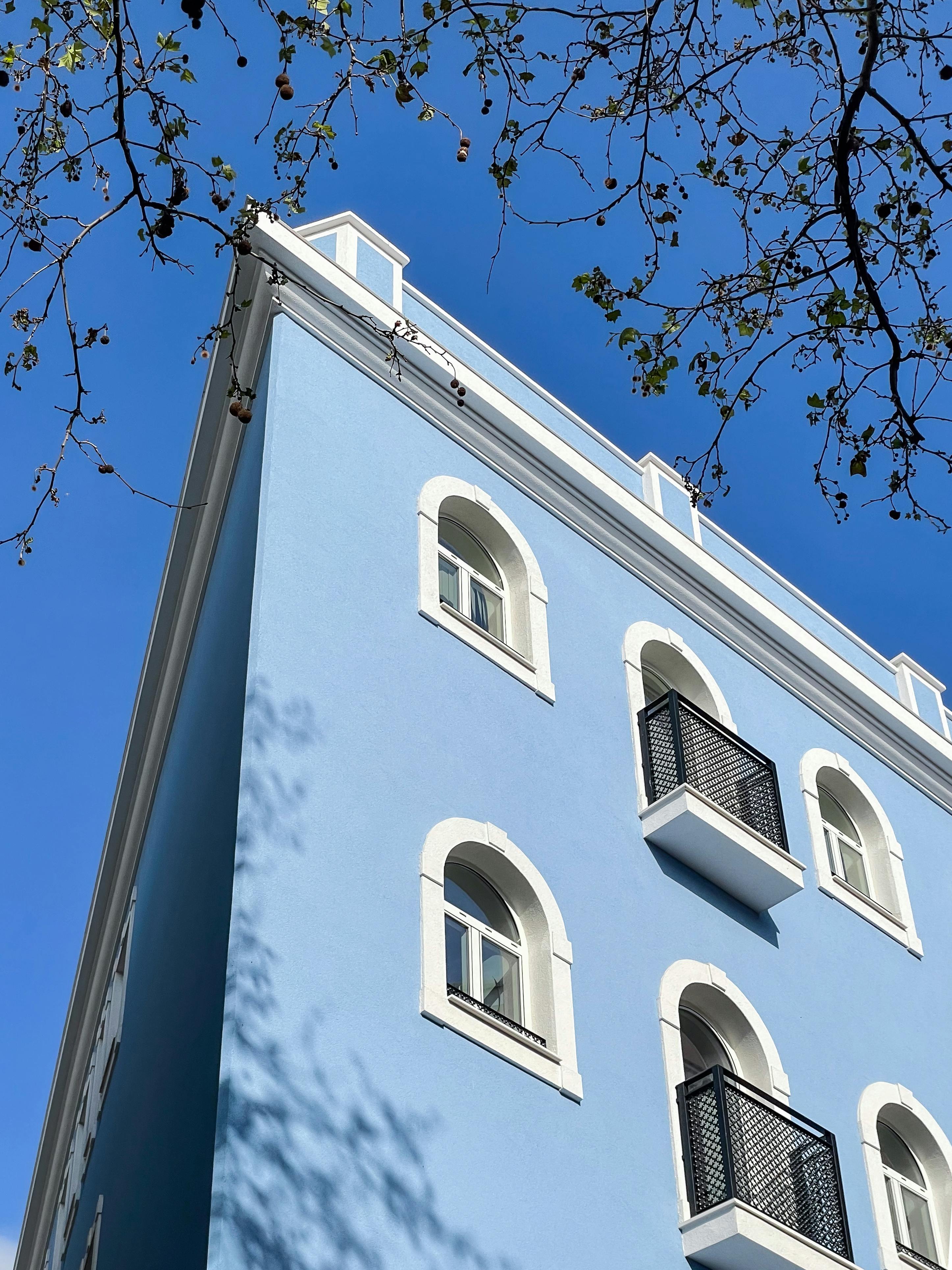 Blue Building with White Window Frames · Free Stock Photo