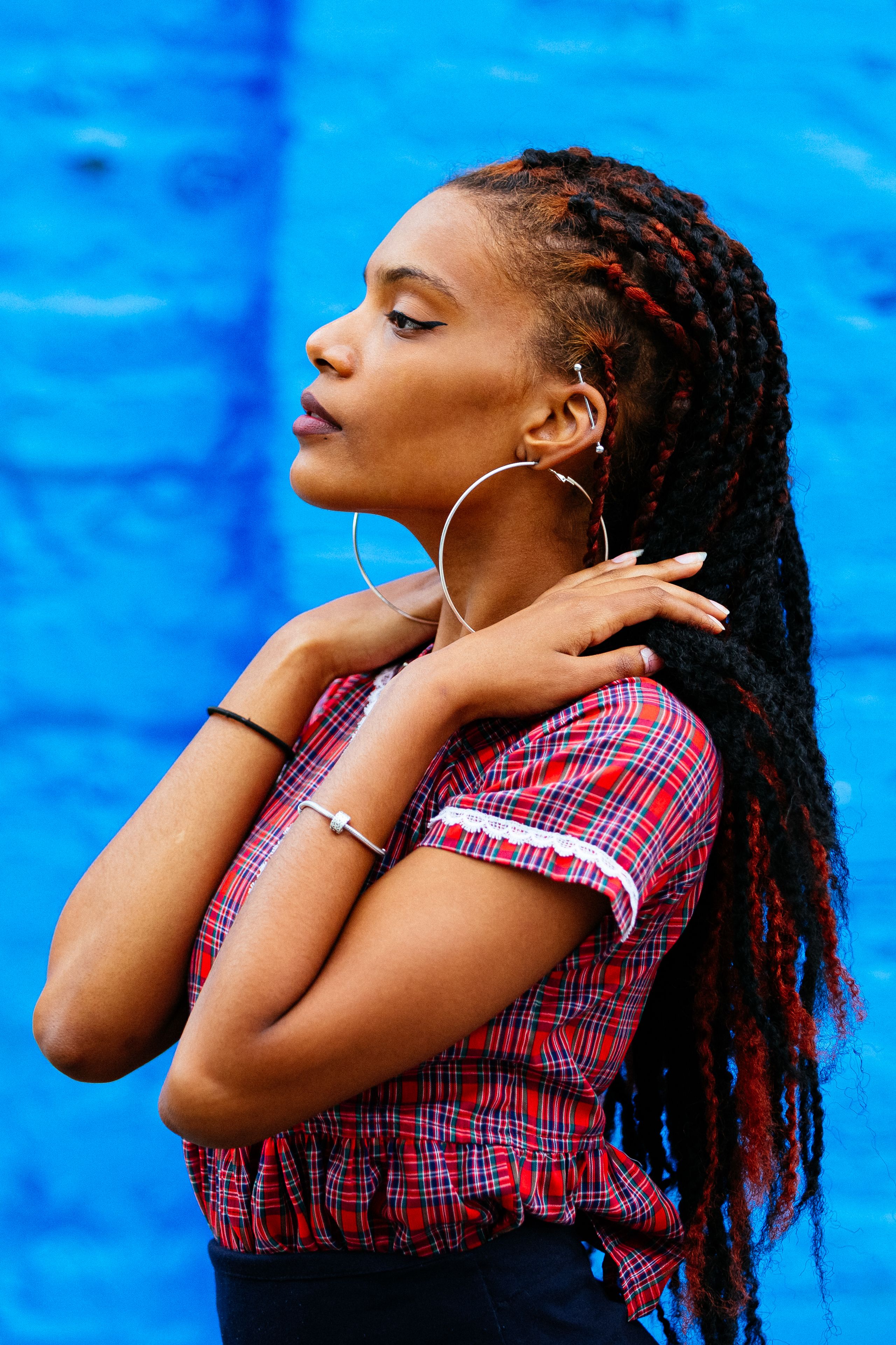 Close-Up Photography of a Woman Wearing Red Bandana · Free Stock Photo