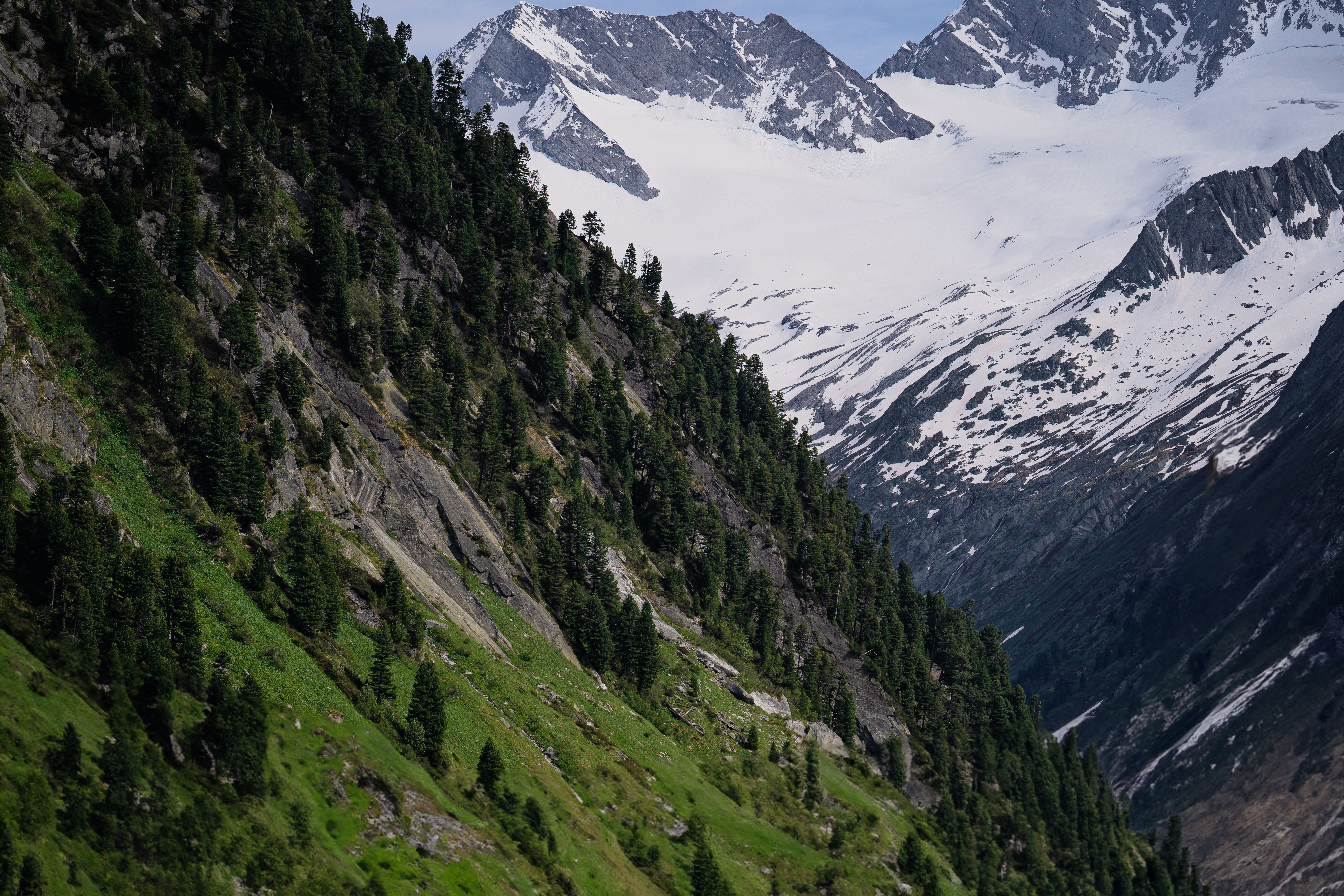 Landscape of Green and Snow Covered Mountains · Free Stock Photo