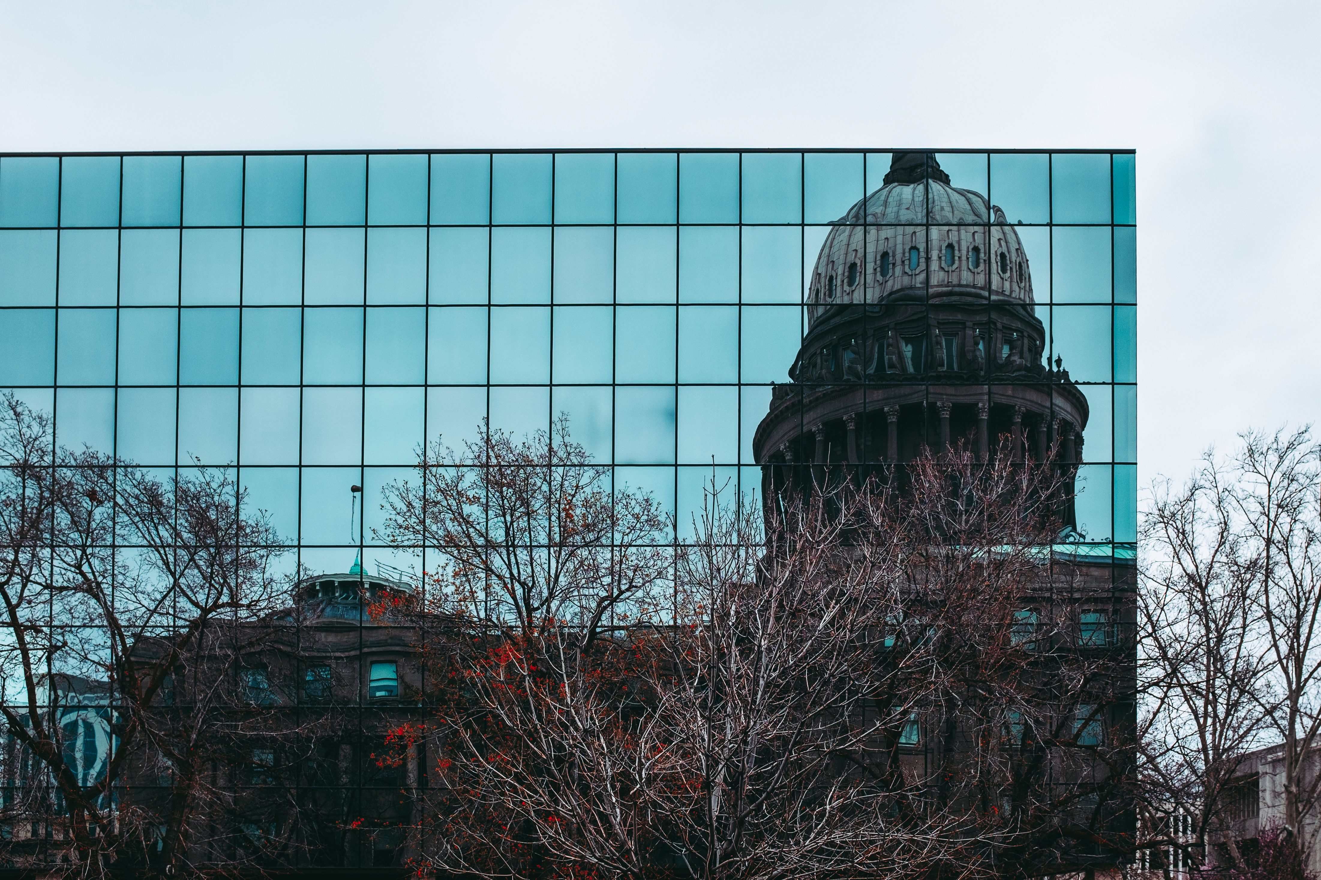 Reflection of the Idaho State Capitol Building in the Glass Facade of ...