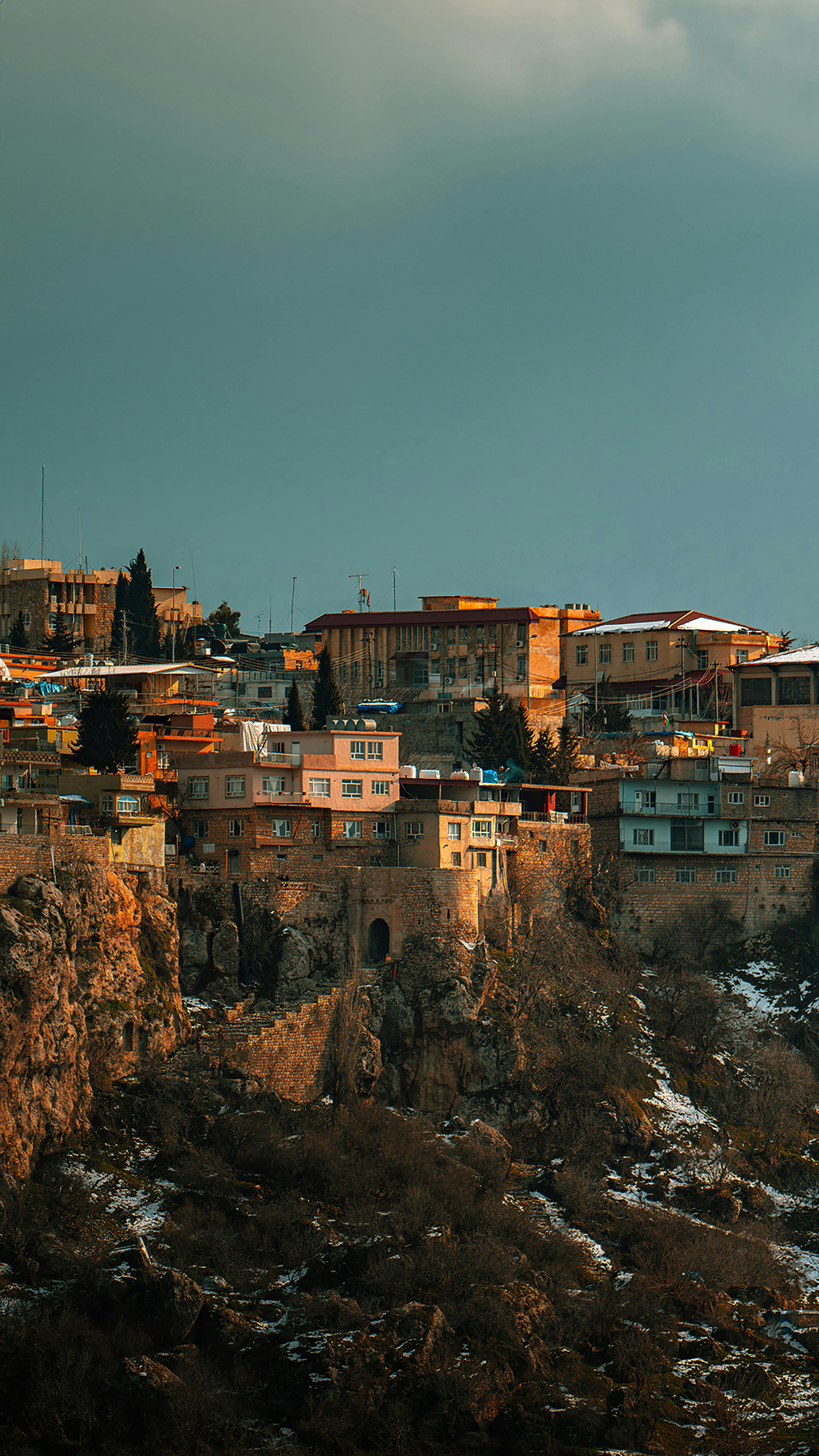 View of Houses on Top of a Rocky Mountain, Amedi, Kurdistan, Iraq ...