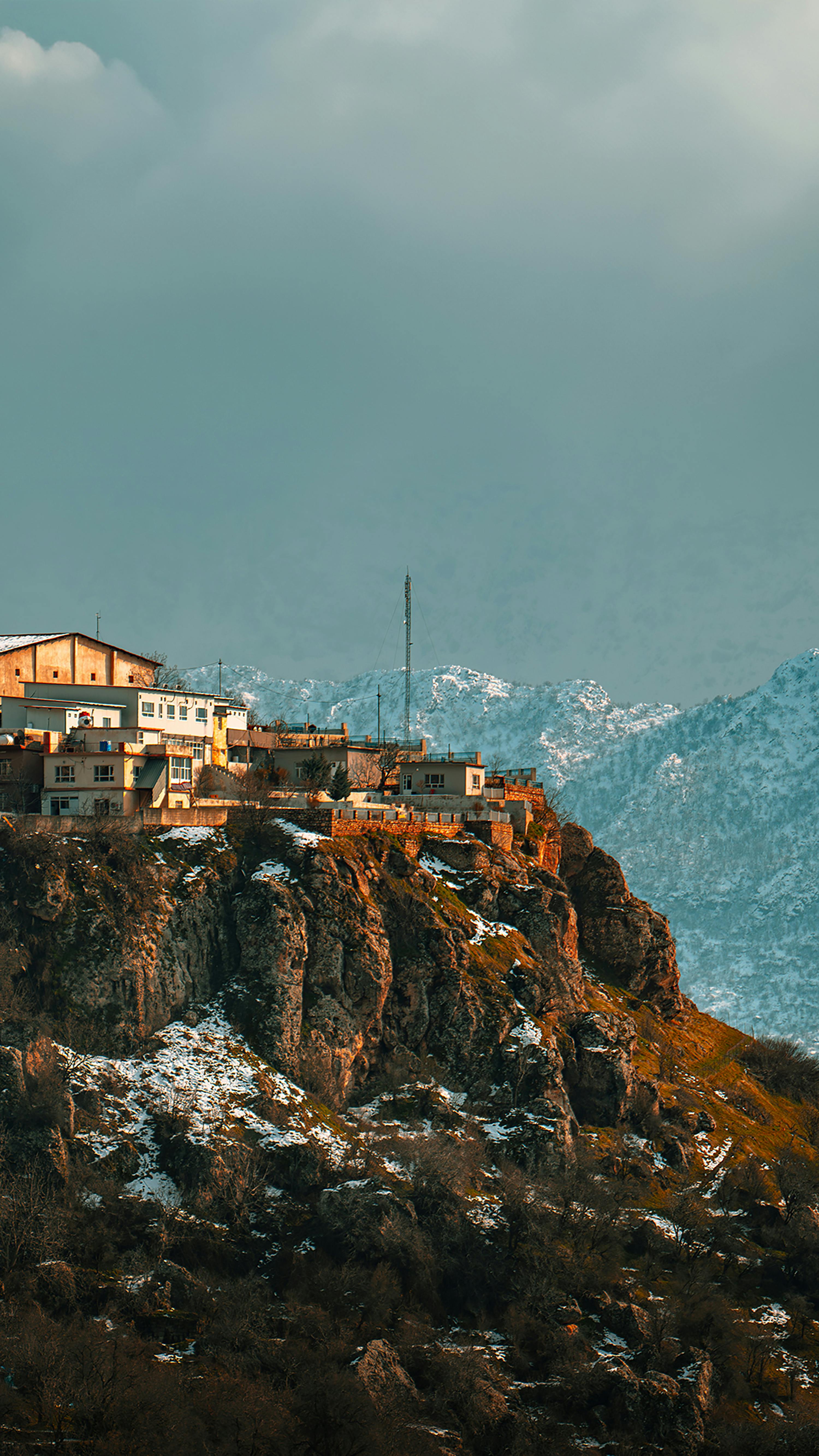View of Houses on Top of a Rocky Mountain, Amedi, Kurdistan, Iraq ...