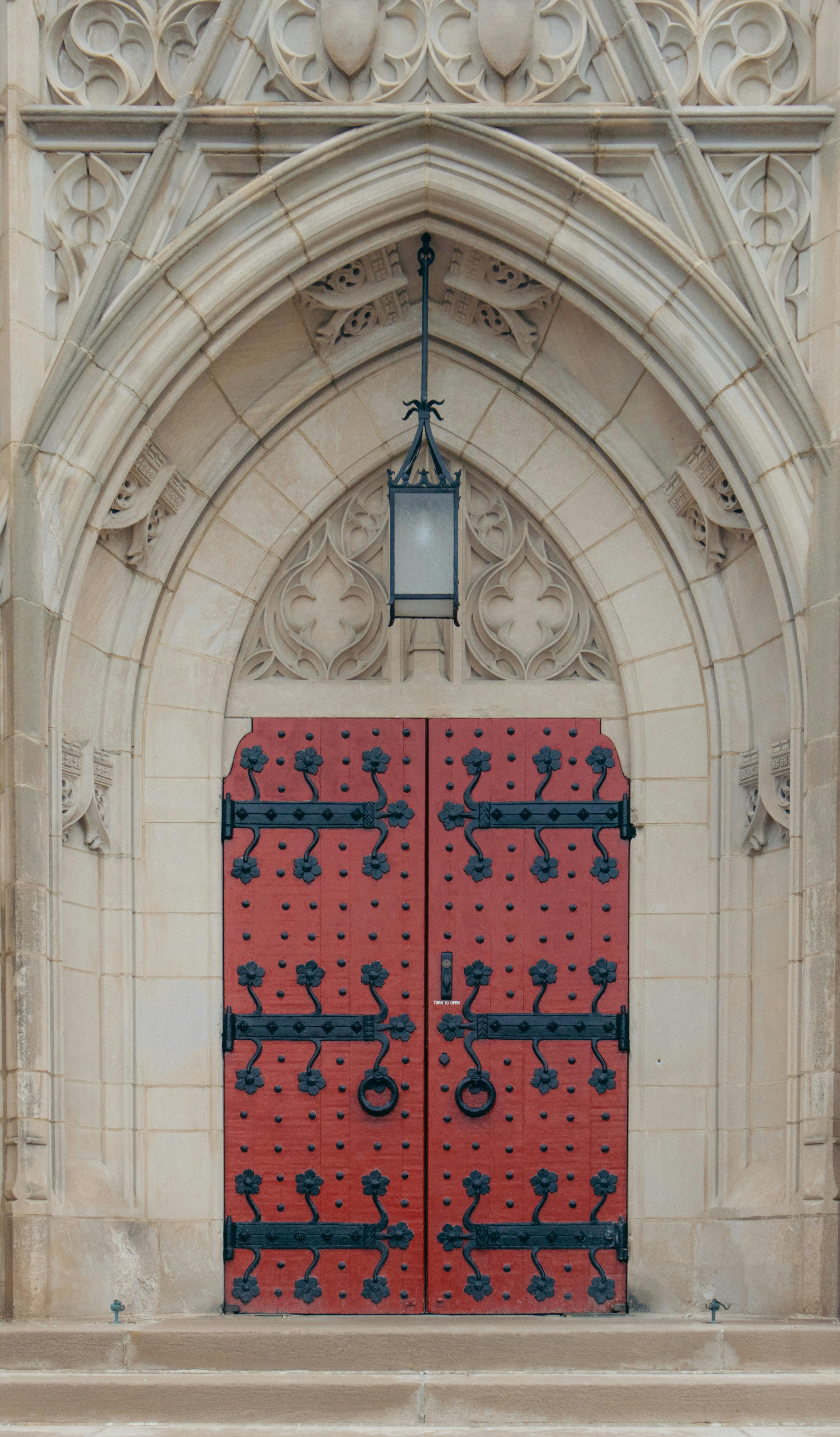 Lamp over Monumental, Vintage Door · Free Stock Photo