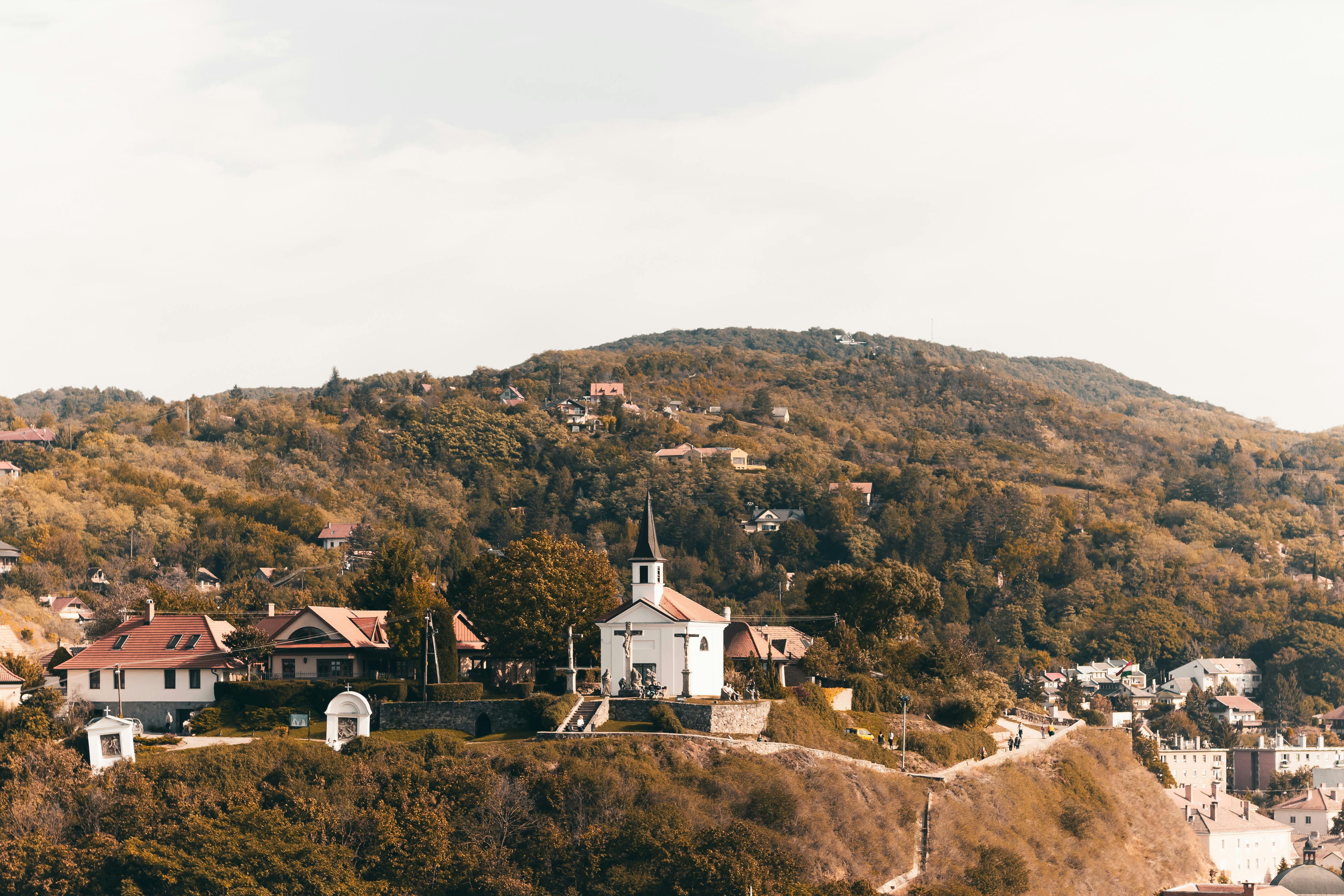 Townscape with a Church, and Forest Hills · Free Stock Photo
