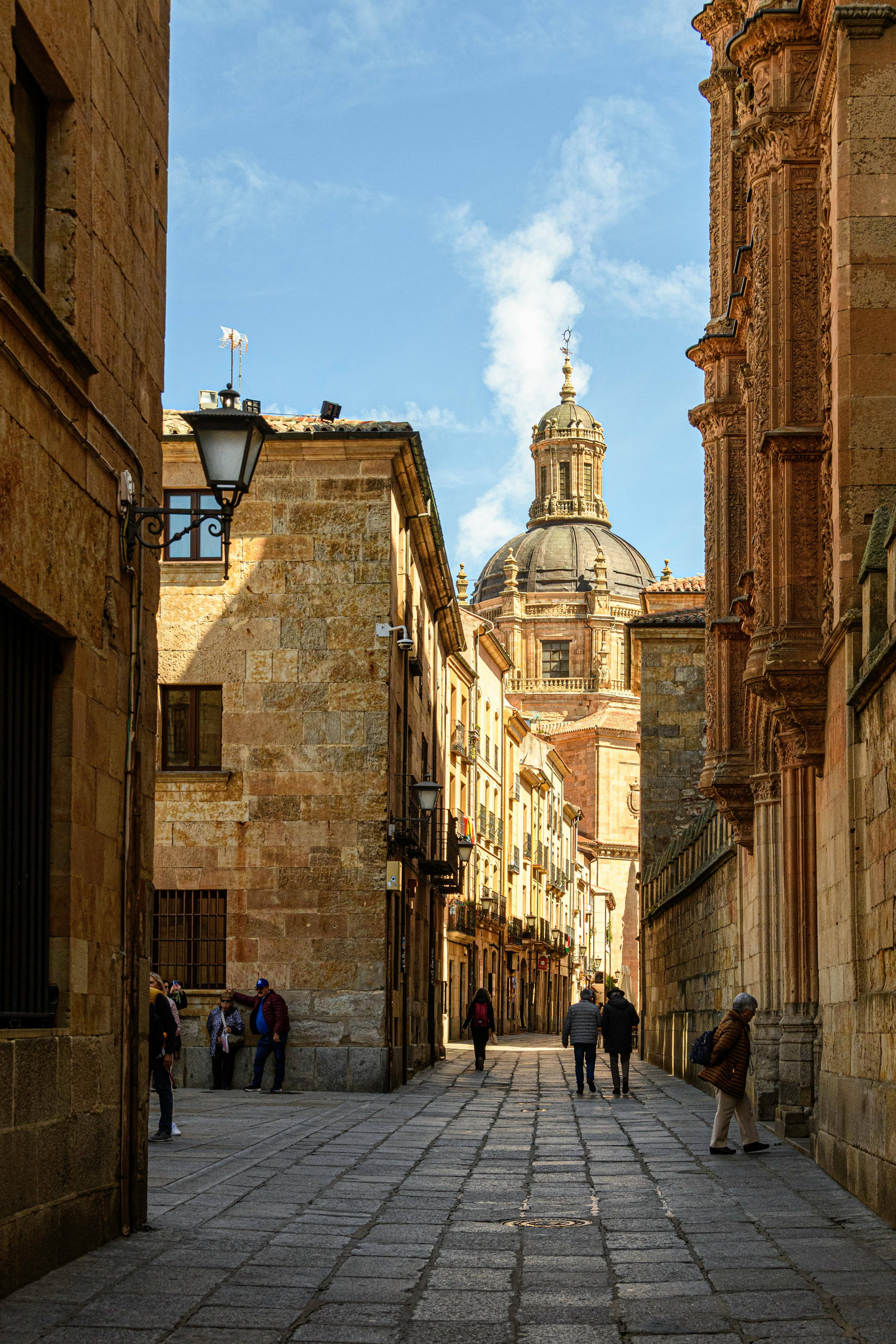 View of a Narrow Alley and Dome of Scala Coeli in Salamanca, Spain ...
